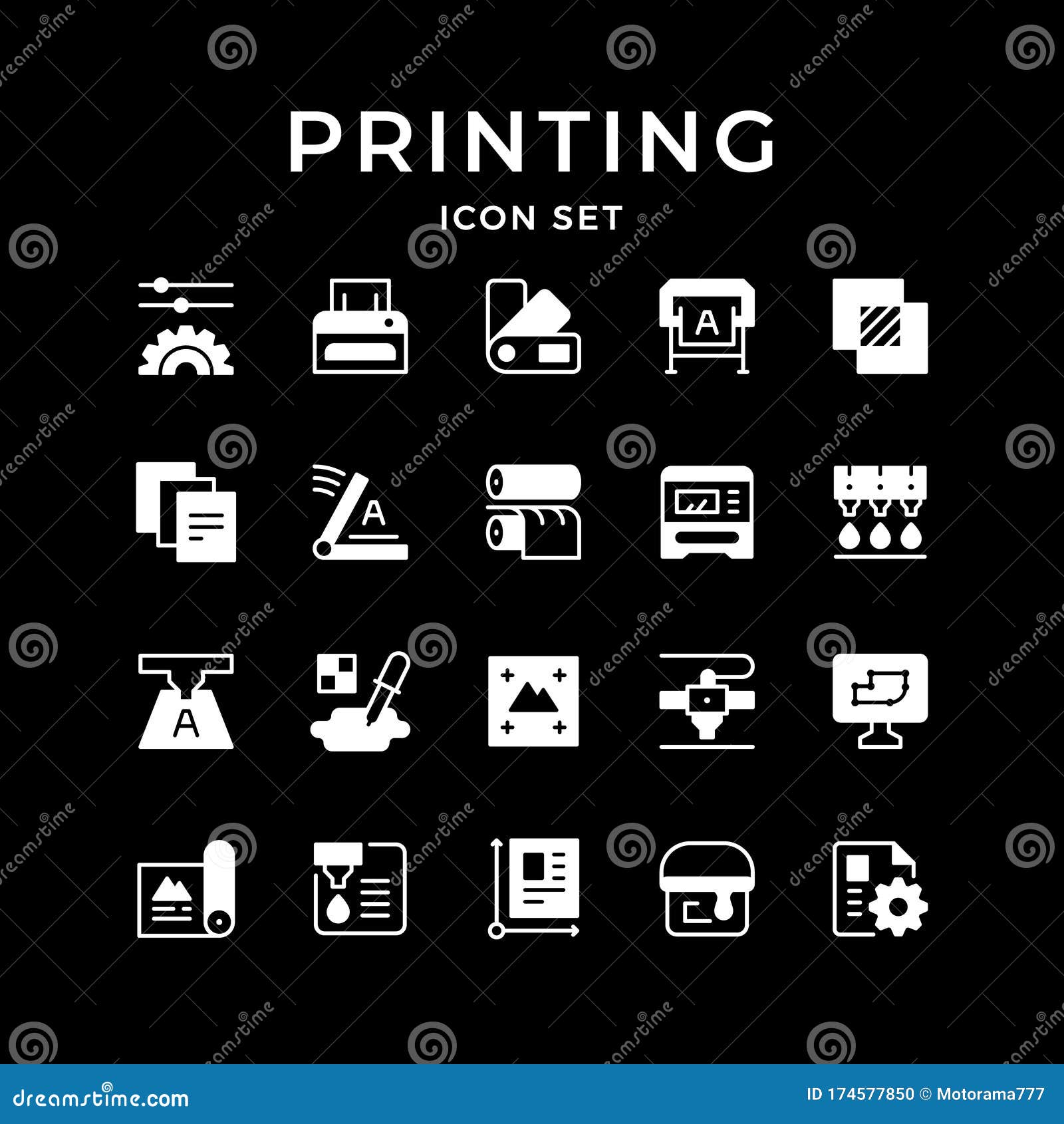 Set icons of printing stock vector. Illustration of overlay - 174577850