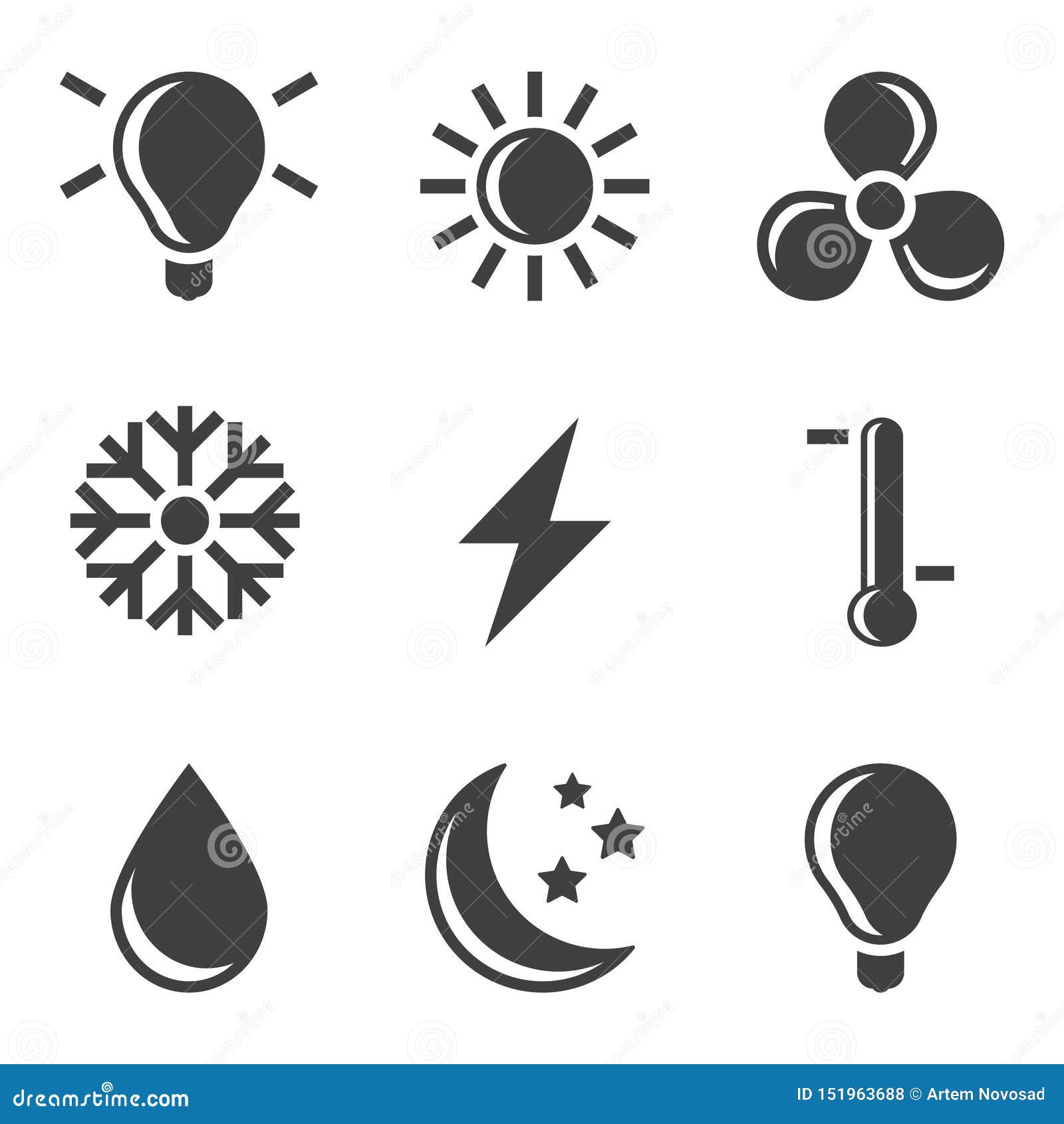 Set of Icons of the Remote Control Cooling System and Air Conditioning ...