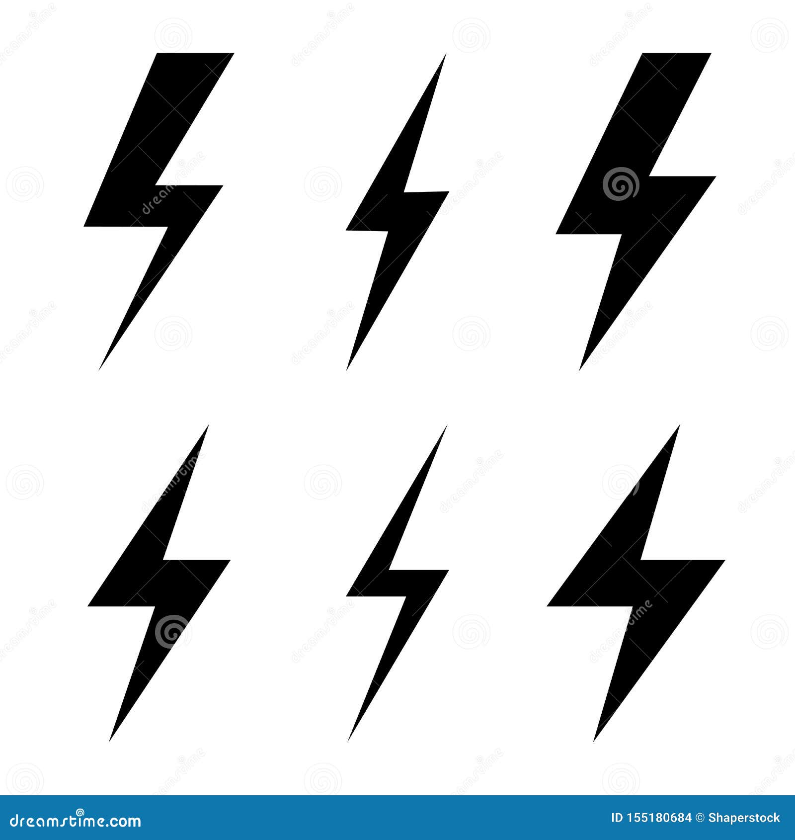 Set of Icons Representing Lightning Bolt, Lightning Strike or ...