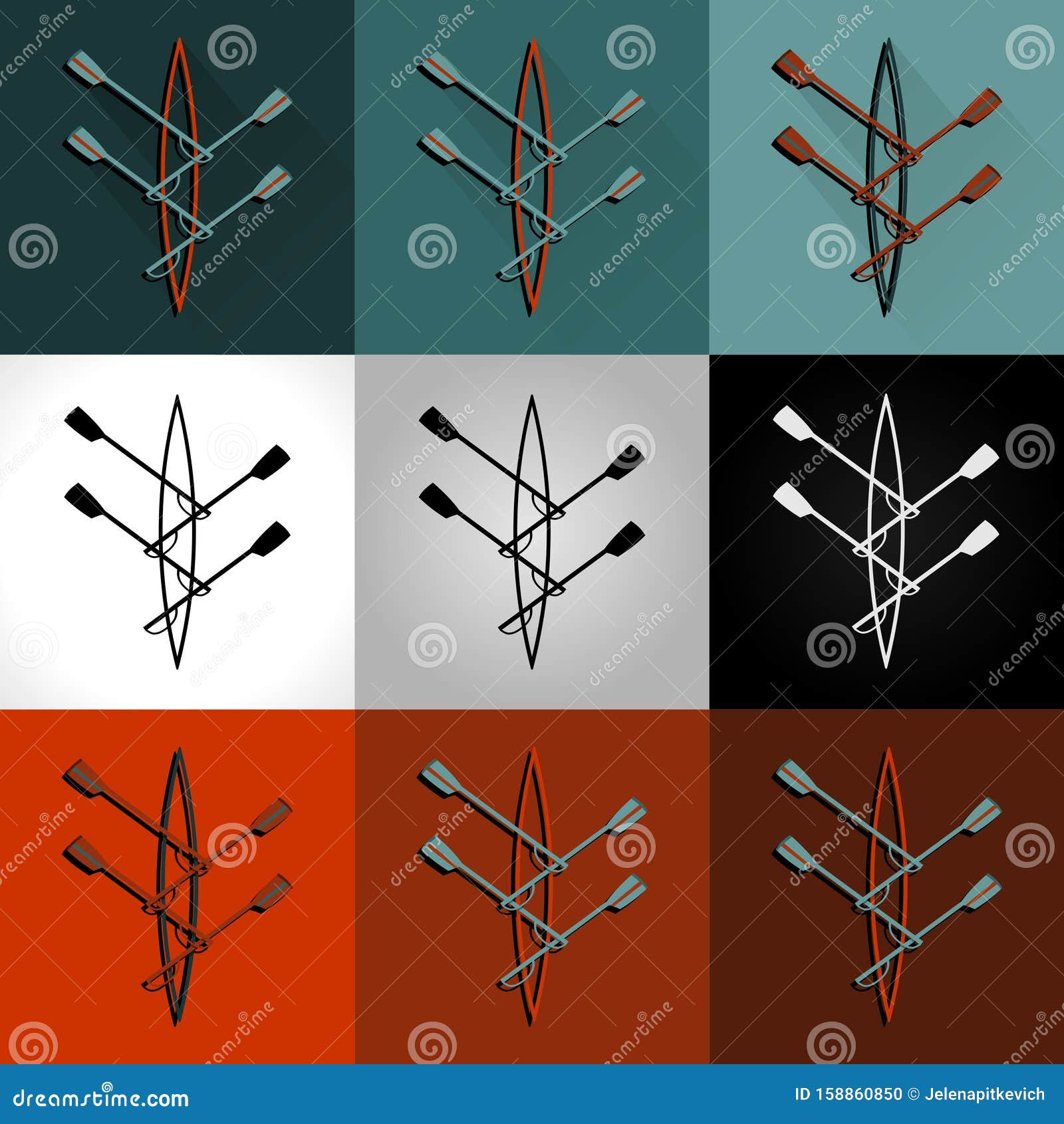 Set of Icons with a Rowing Boat Stock Illustration - Illustration of ...