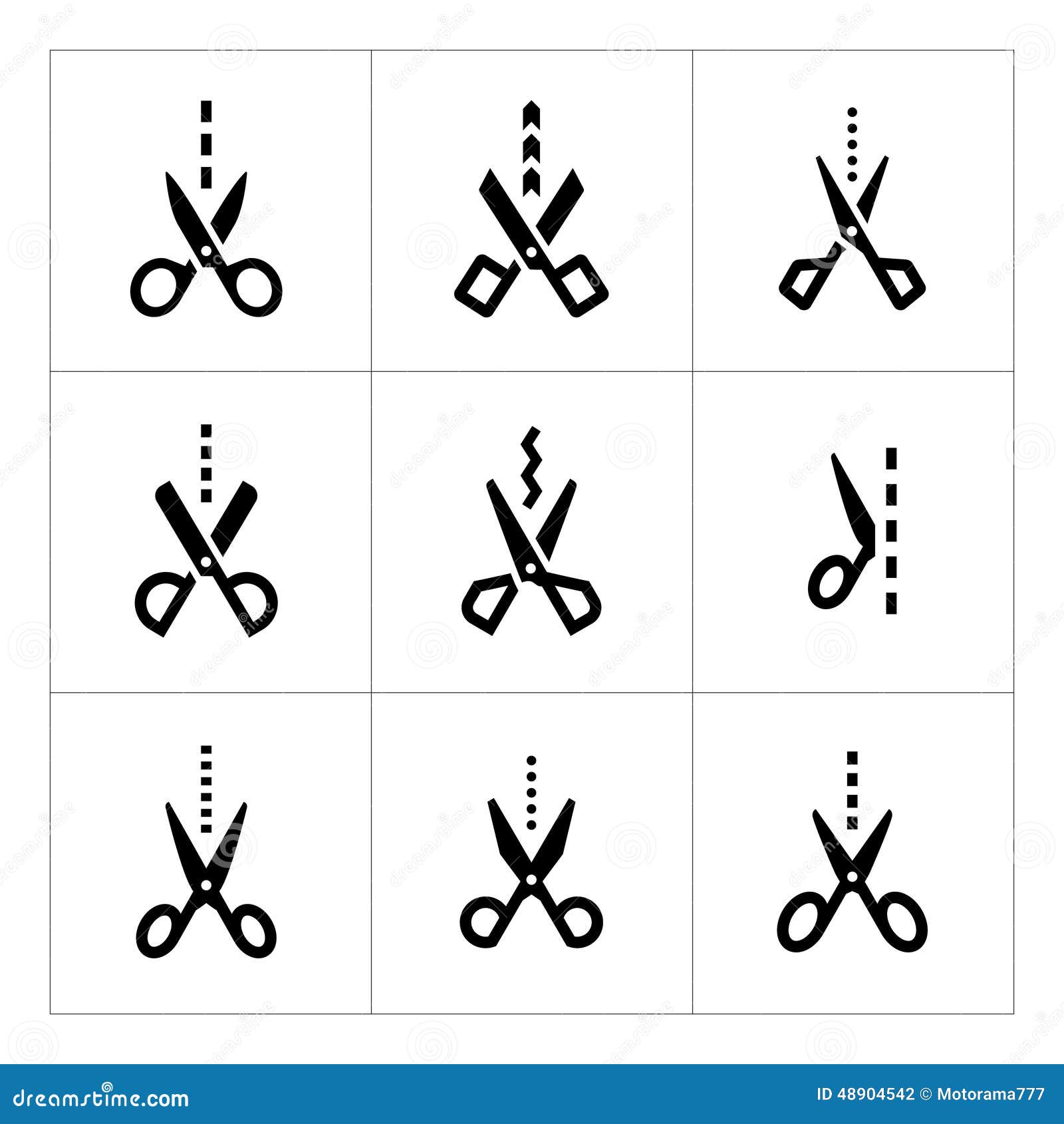 Set Icons of Scissors with Cut Line Stock Vector - Illustration of ...