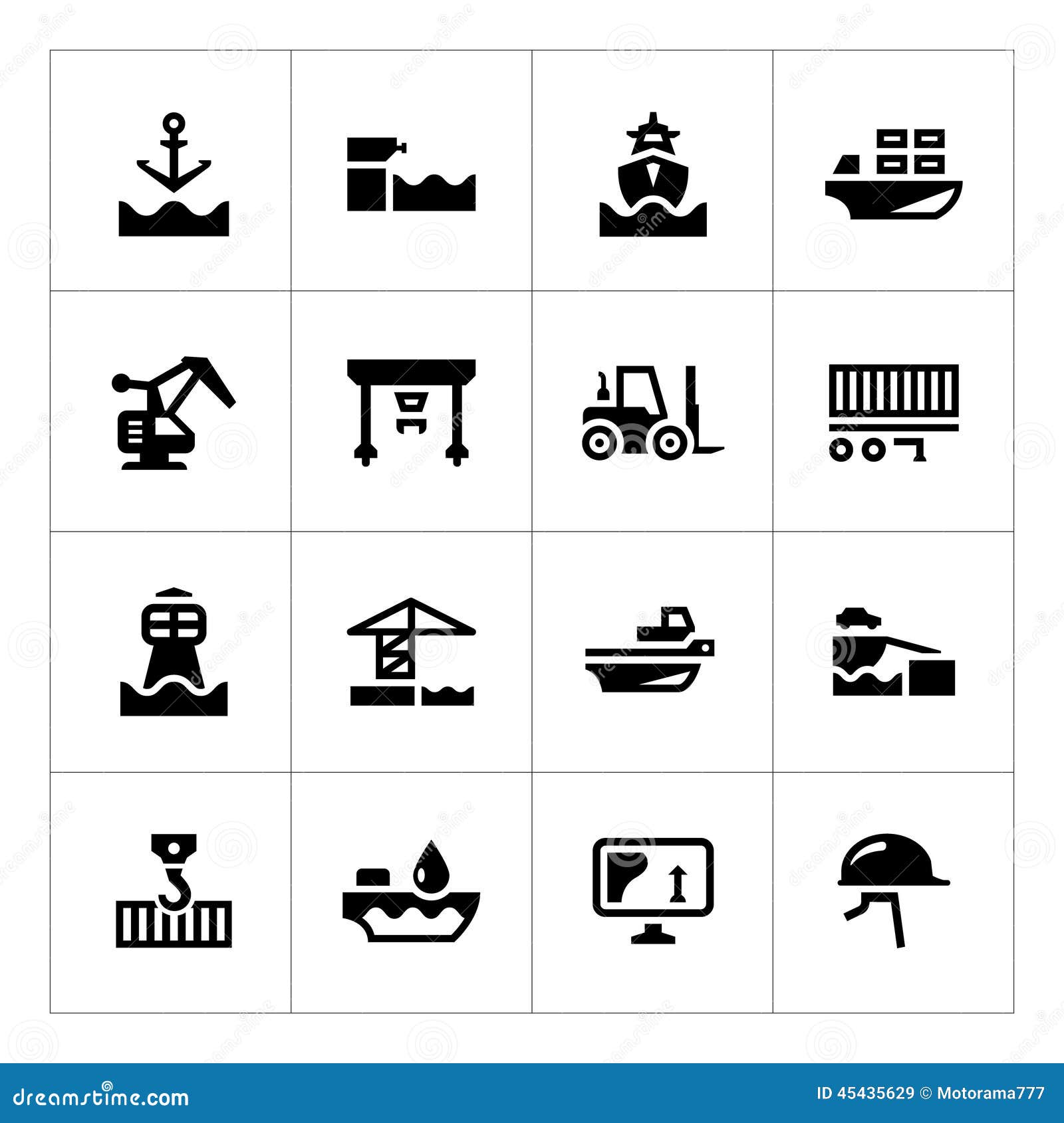 Set icons of seaport stock vector. Illustration of isolated - 45435629