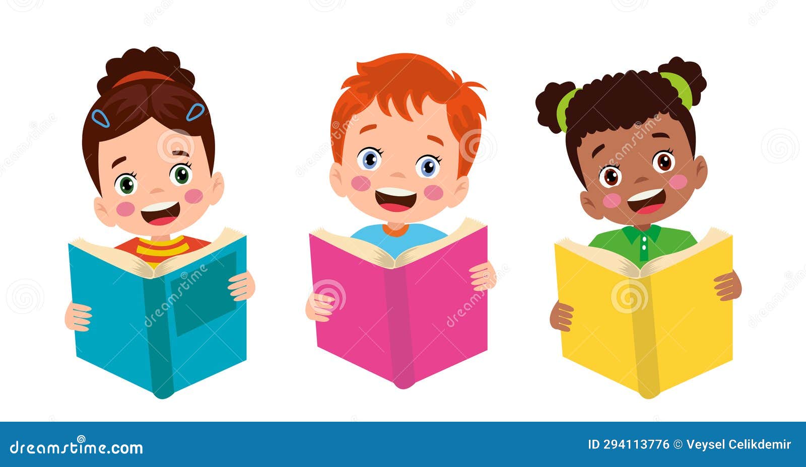 Set Icons of Small Children Reading a Book Stock Illustration ...