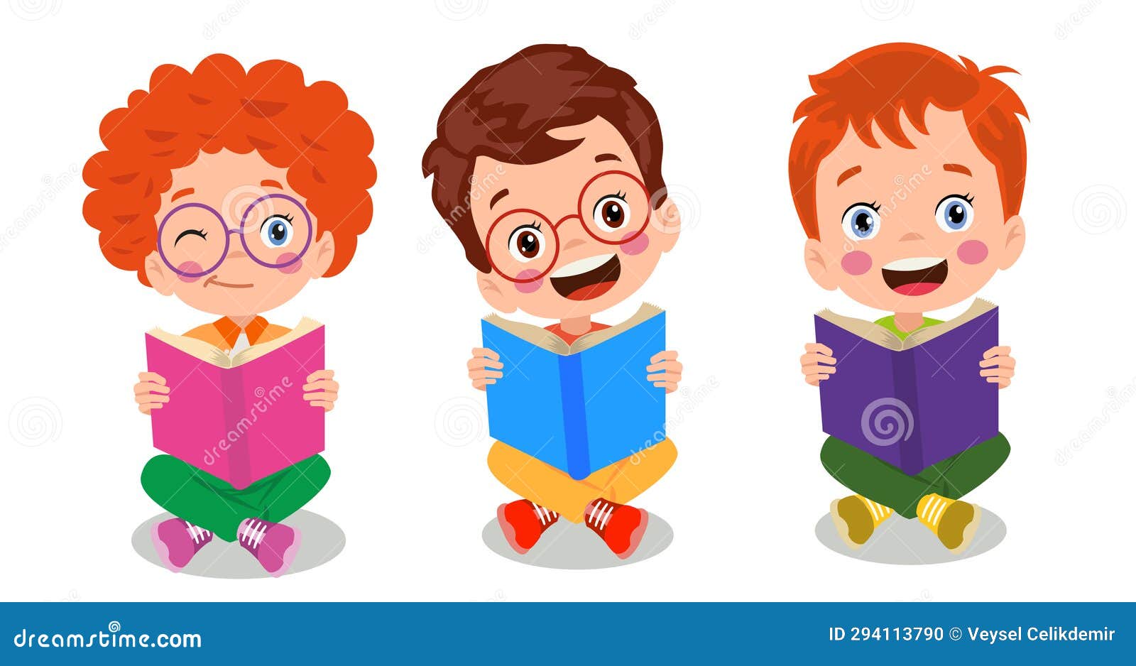 Set Icons of Small Children Reading a Book Stock Illustration ...