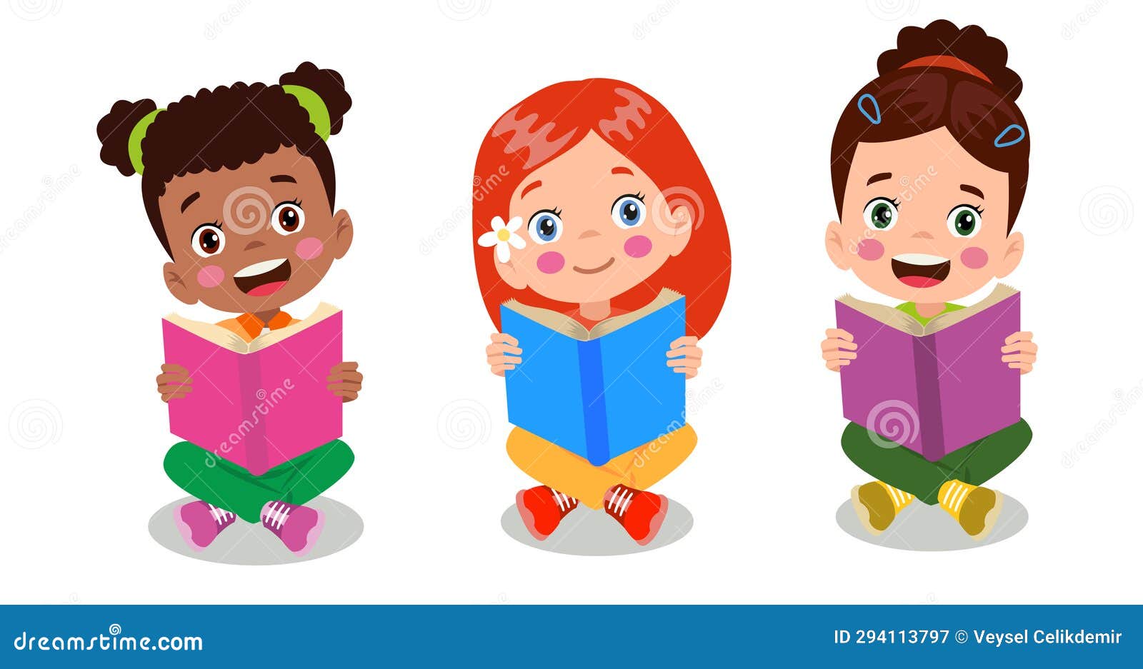 Set Icons of Small Children Reading a Book Stock Illustration ...