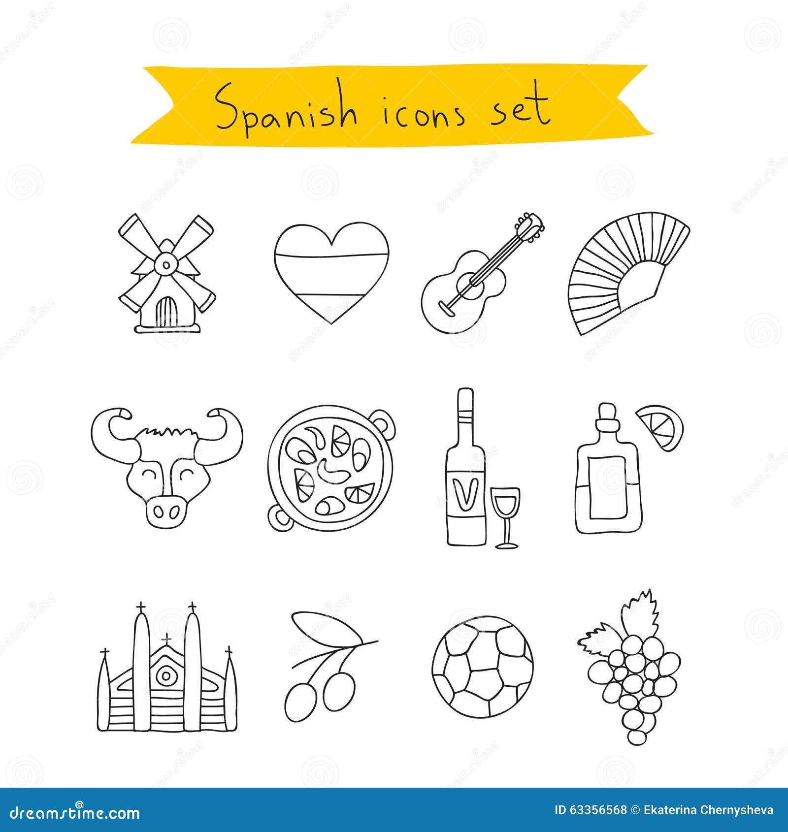 Set of icons of Spanish stock vector. Illustration of drink - 63356568