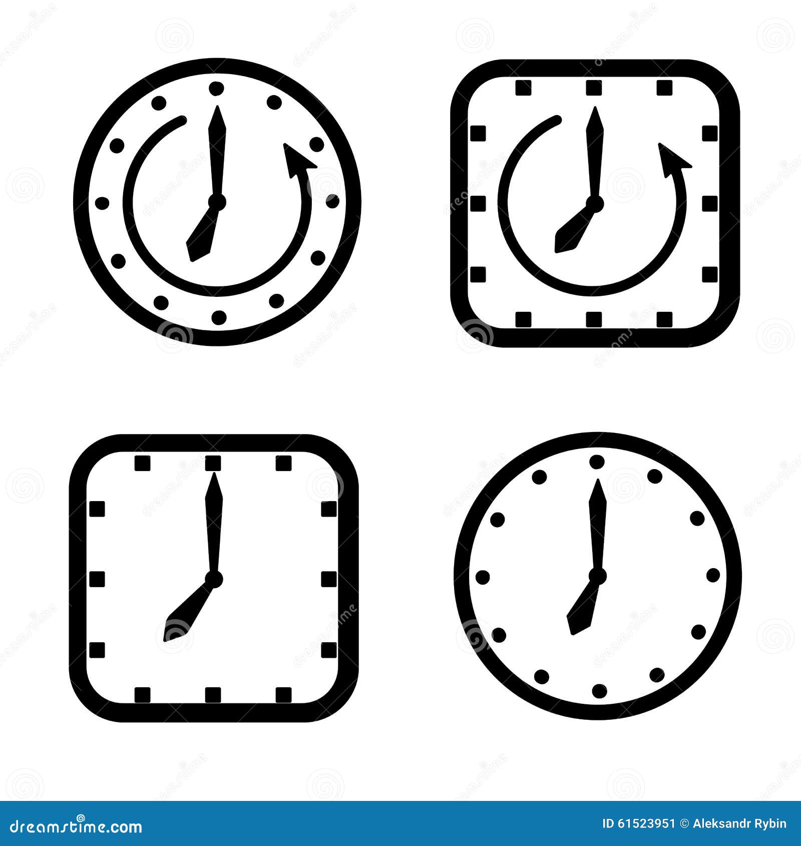 Set of Icons Square and Round Clock Stock Illustration - Illustration ...