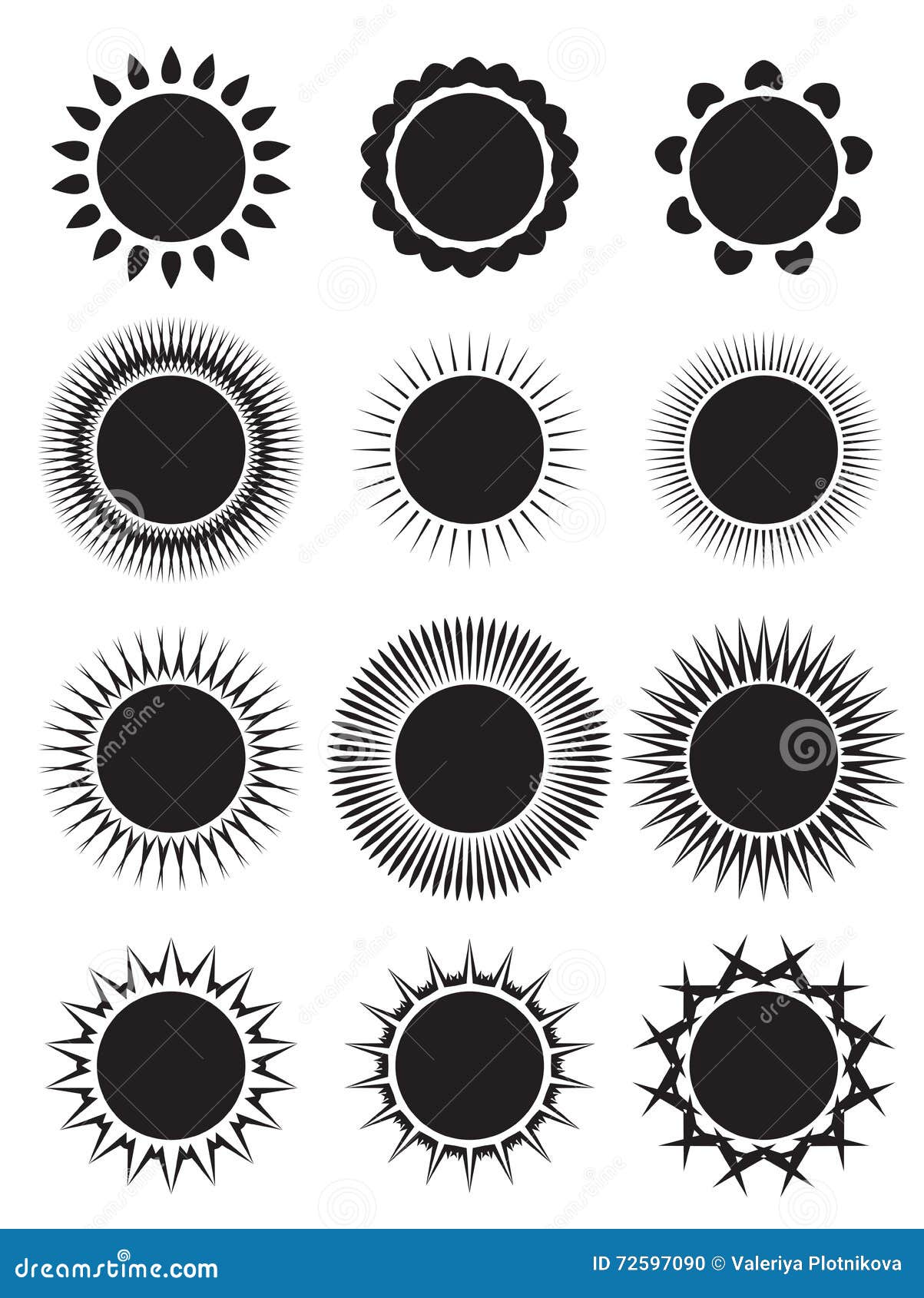 Set of Icons of Suns with Different Rays. Stock Vector - Illustration ...