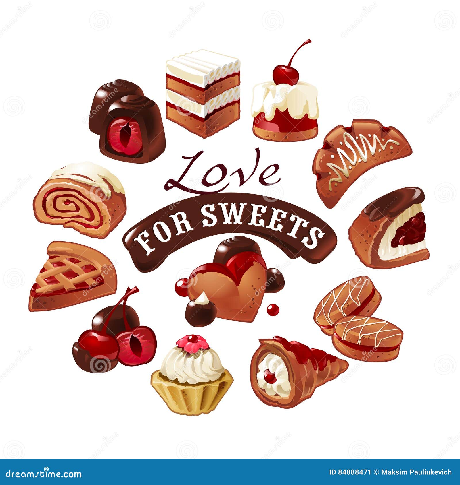 Set of icons sweets stock illustration. Illustration of cherry - 84888471