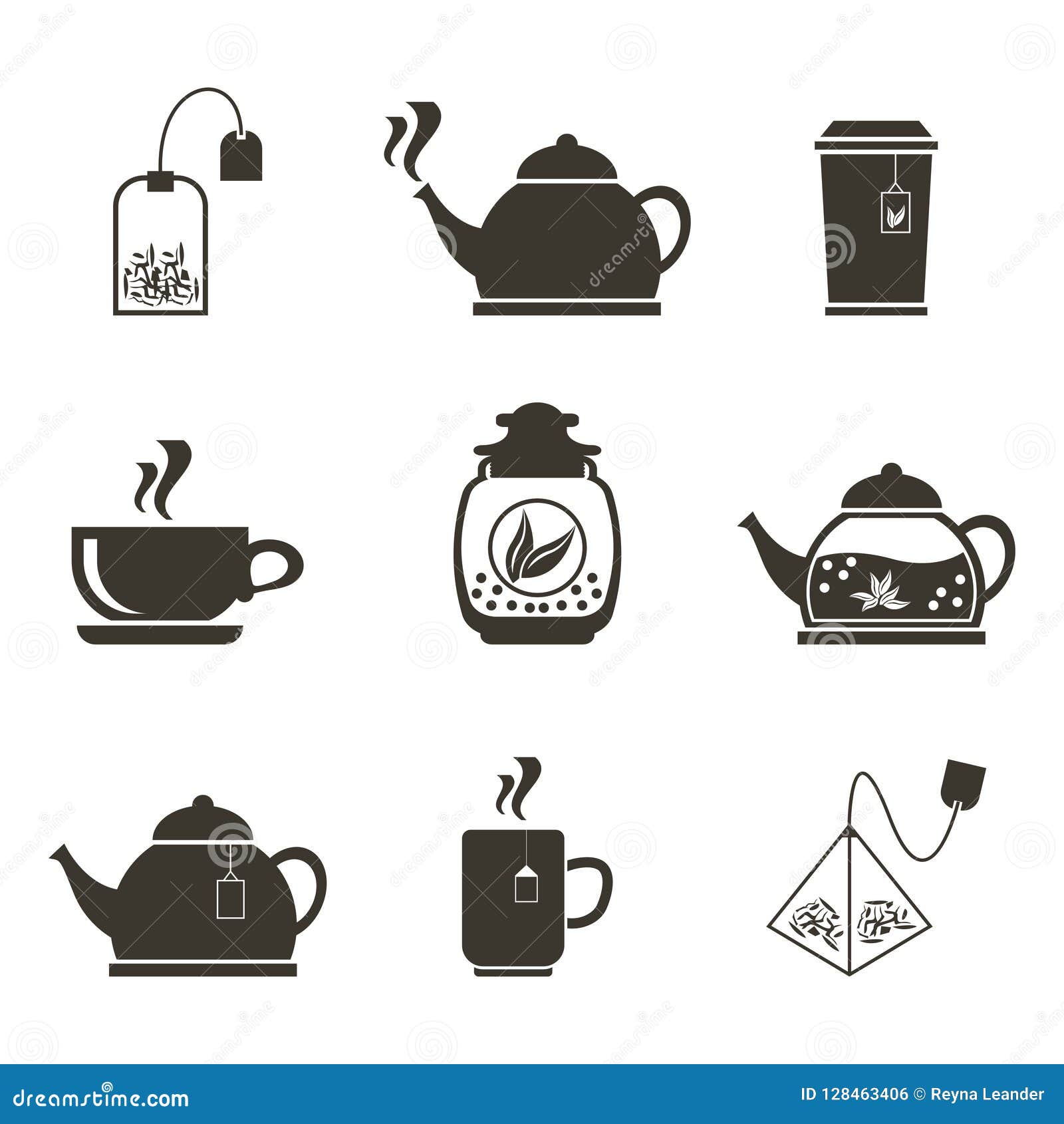 Set of 9 Icons for Tea Drinking. Dishes and Various Teas Stock Vector ...