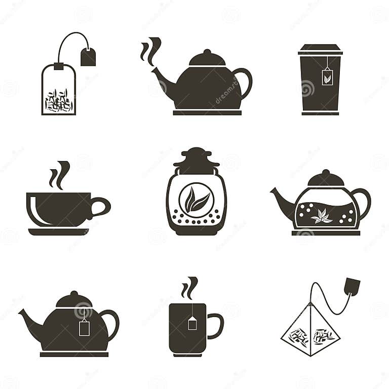 Set of 9 Icons for Tea Drinking. Dishes and Various Teas Stock Vector ...