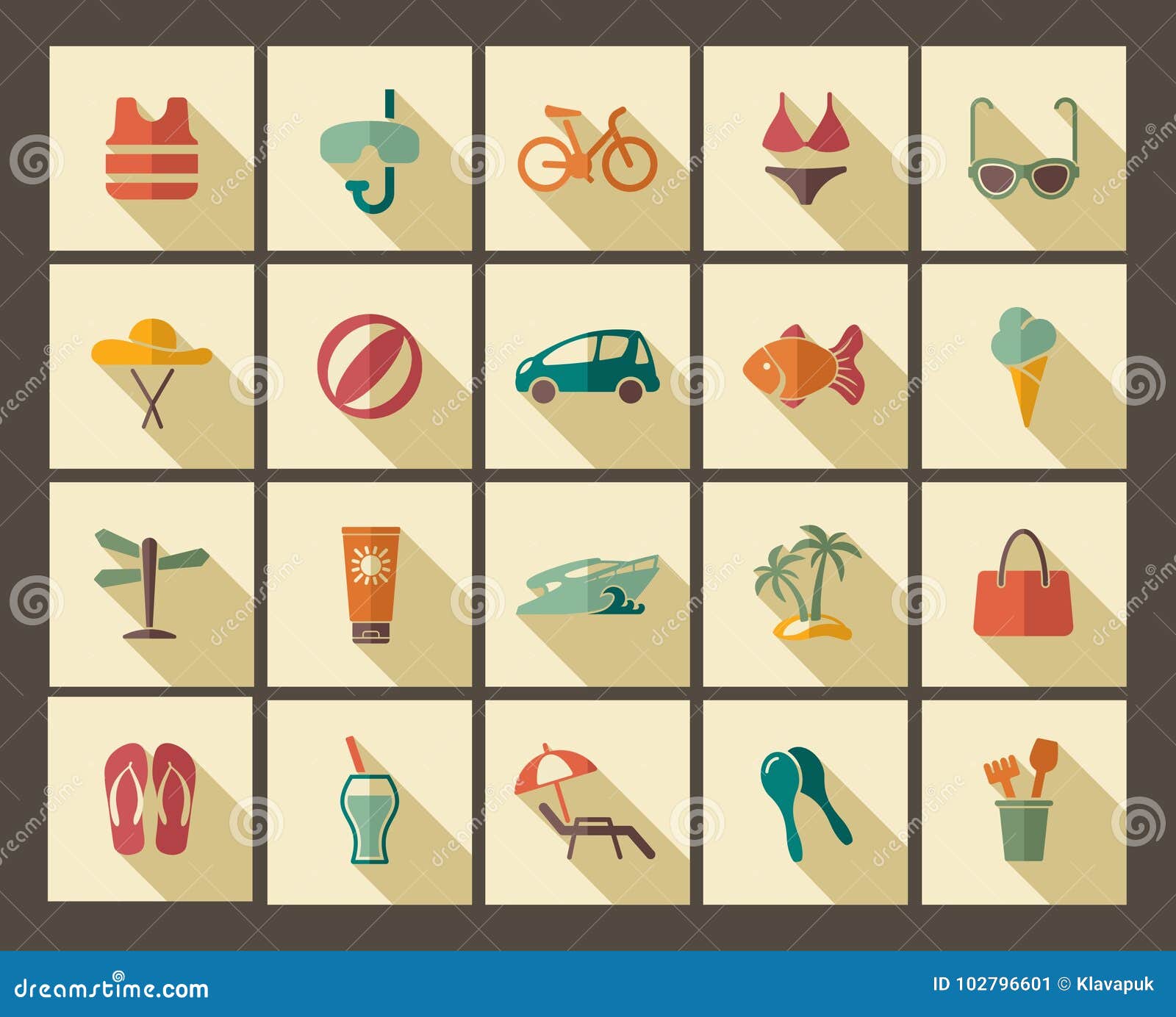 Beach Icons. Vector Illustration Stock Vector - Illustration of sand ...