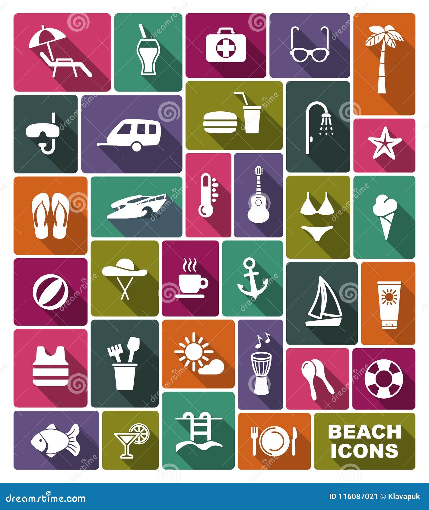 Beach Icons. Vector Illustration Stock Vector - Illustration of drink ...
