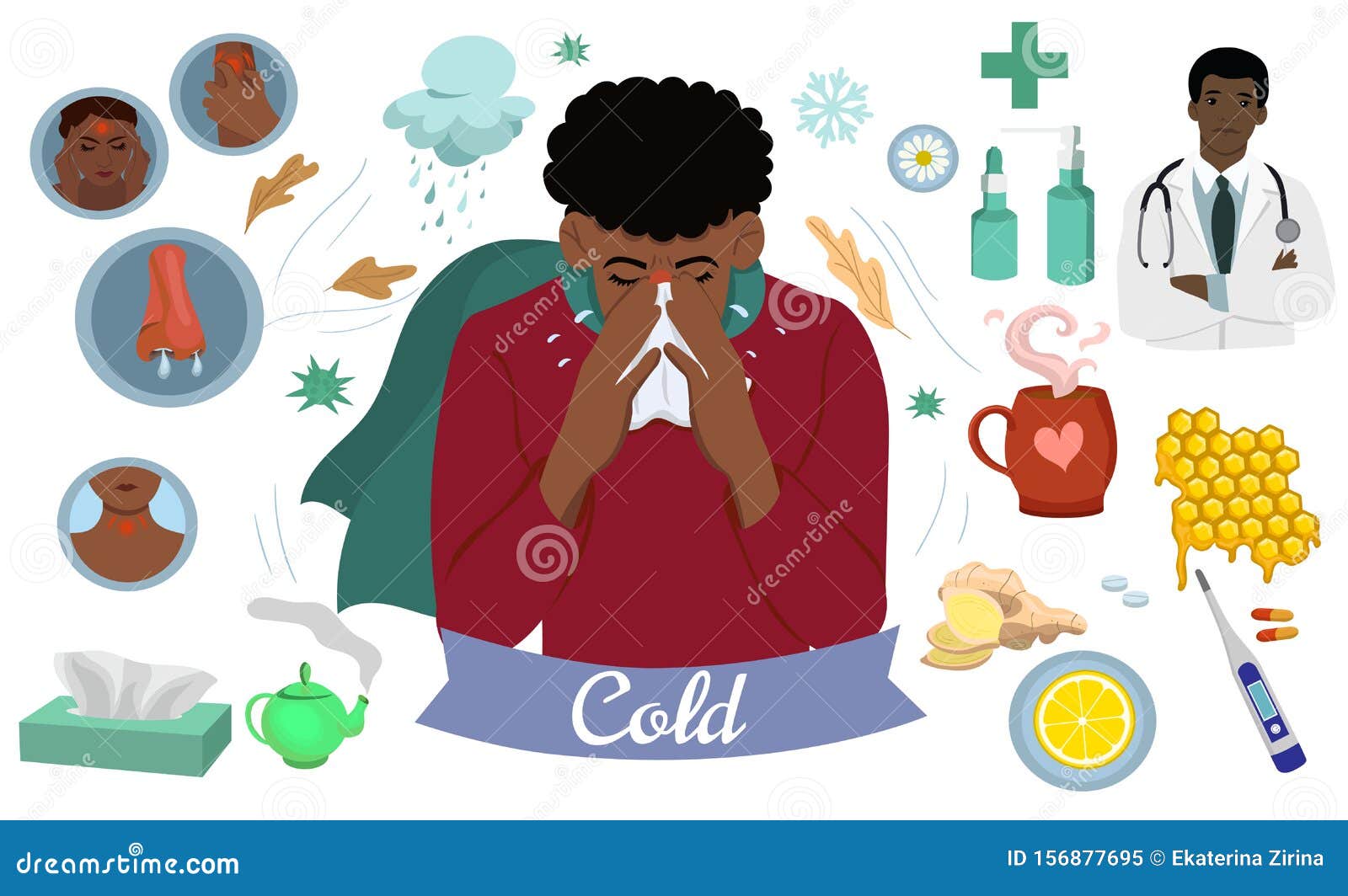 Set of Icons on the Theme of the Common Cold. Vector Graphics Stock ...