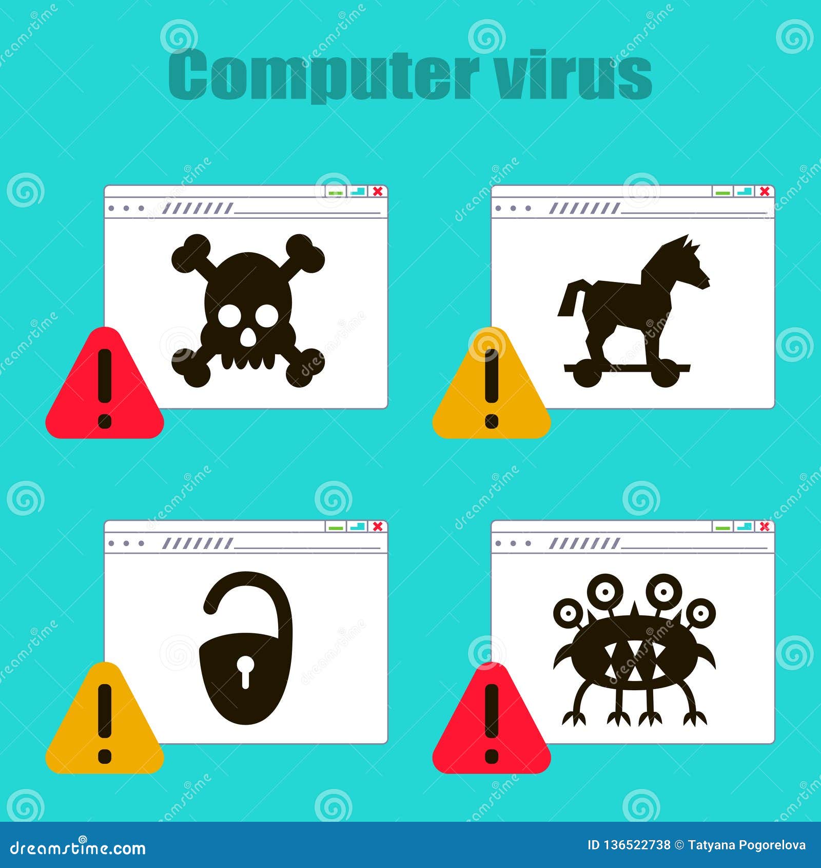 Set of Icons on the Theme of Computer Viruses, Trojan Horse, Castle ... Set of Icons on the Theme of Computer Viruses, Trojan Horse, Castle ...
