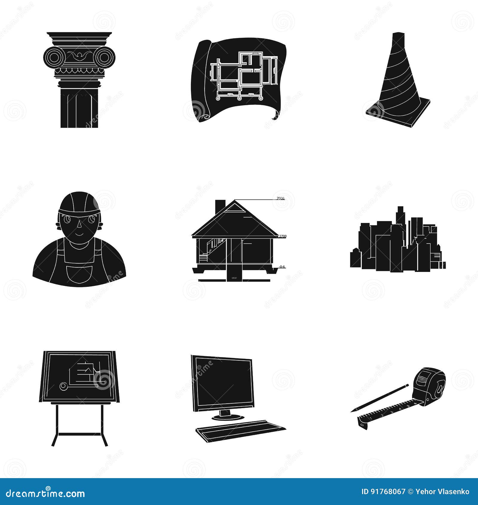 A Set of Icons on the Theme of Construction and Architects. Builders ...