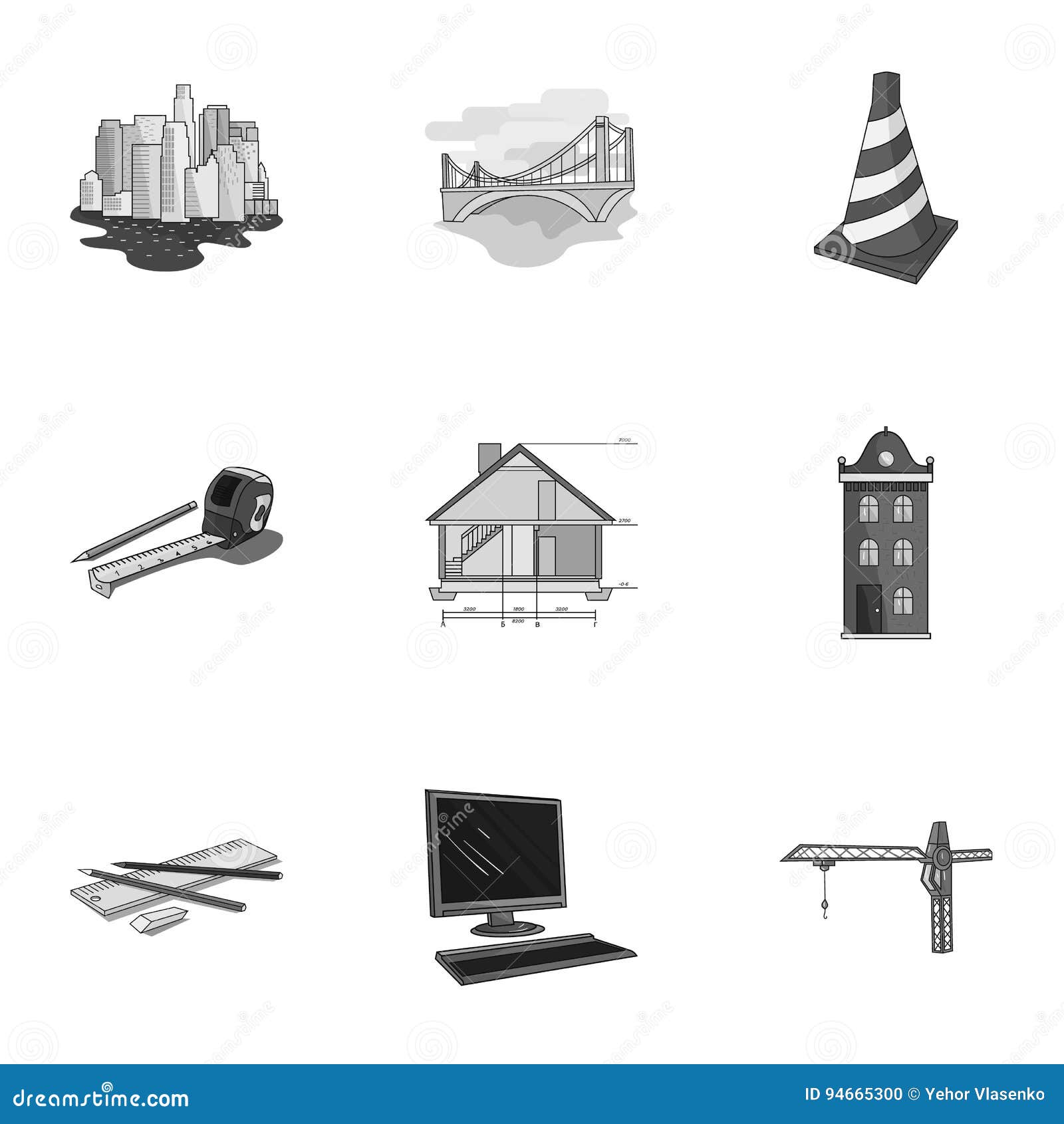 A Set of Icons on the Theme of Construction and Architects. Builders ...