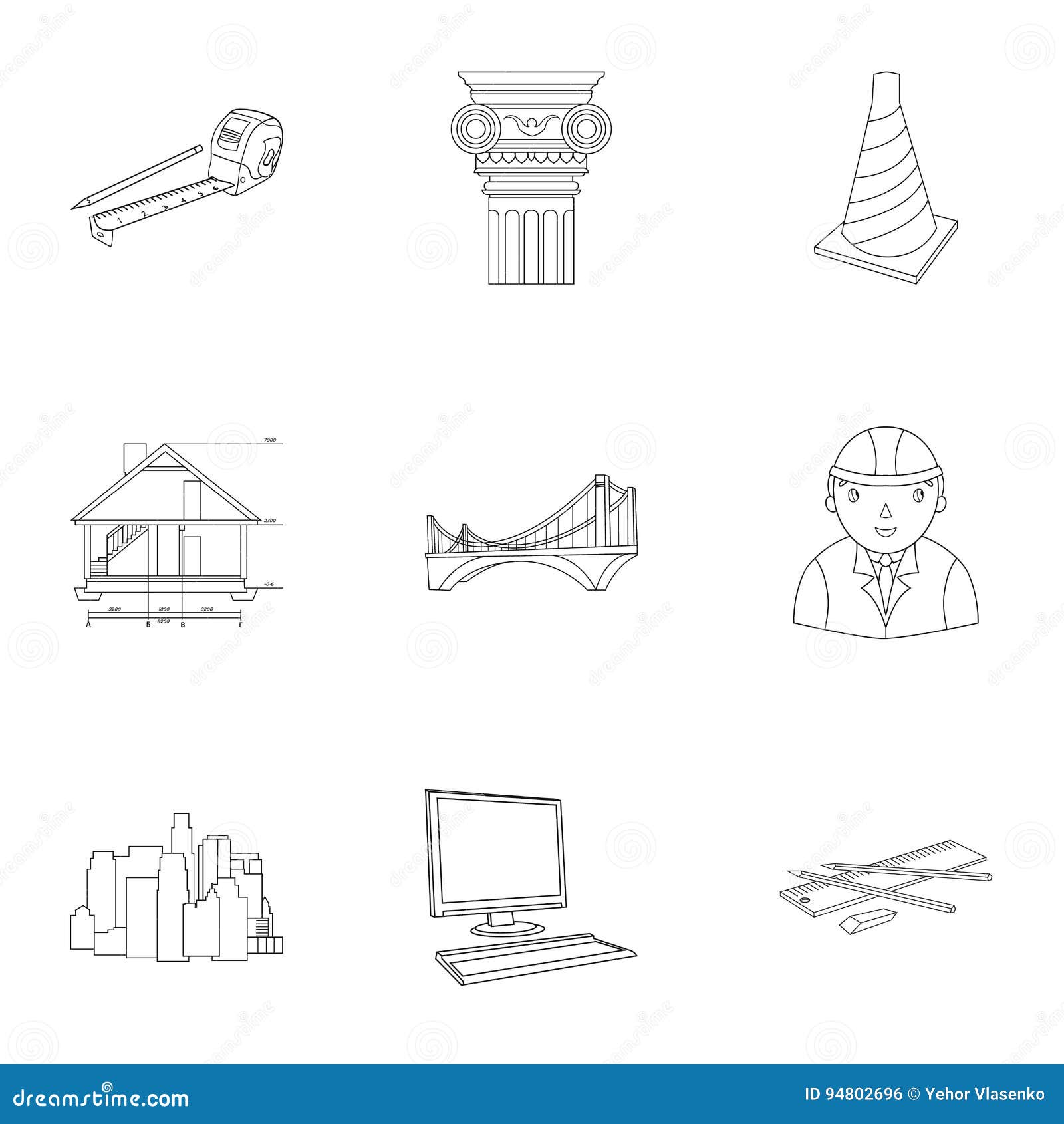 A Set of Icons on the Theme of Construction and Architects. Builders ...