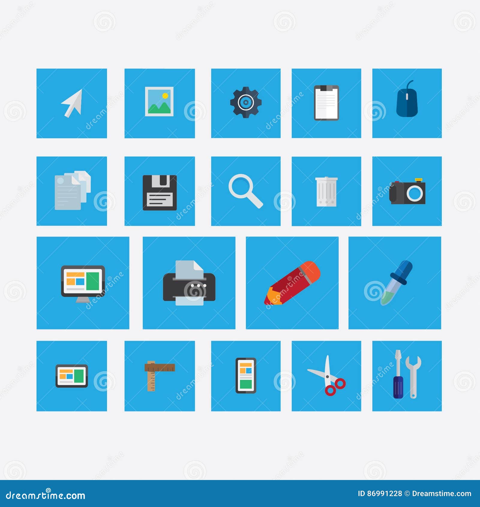 Set of Icons on a Theme Design Blue Stock Vector - Illustration of ...