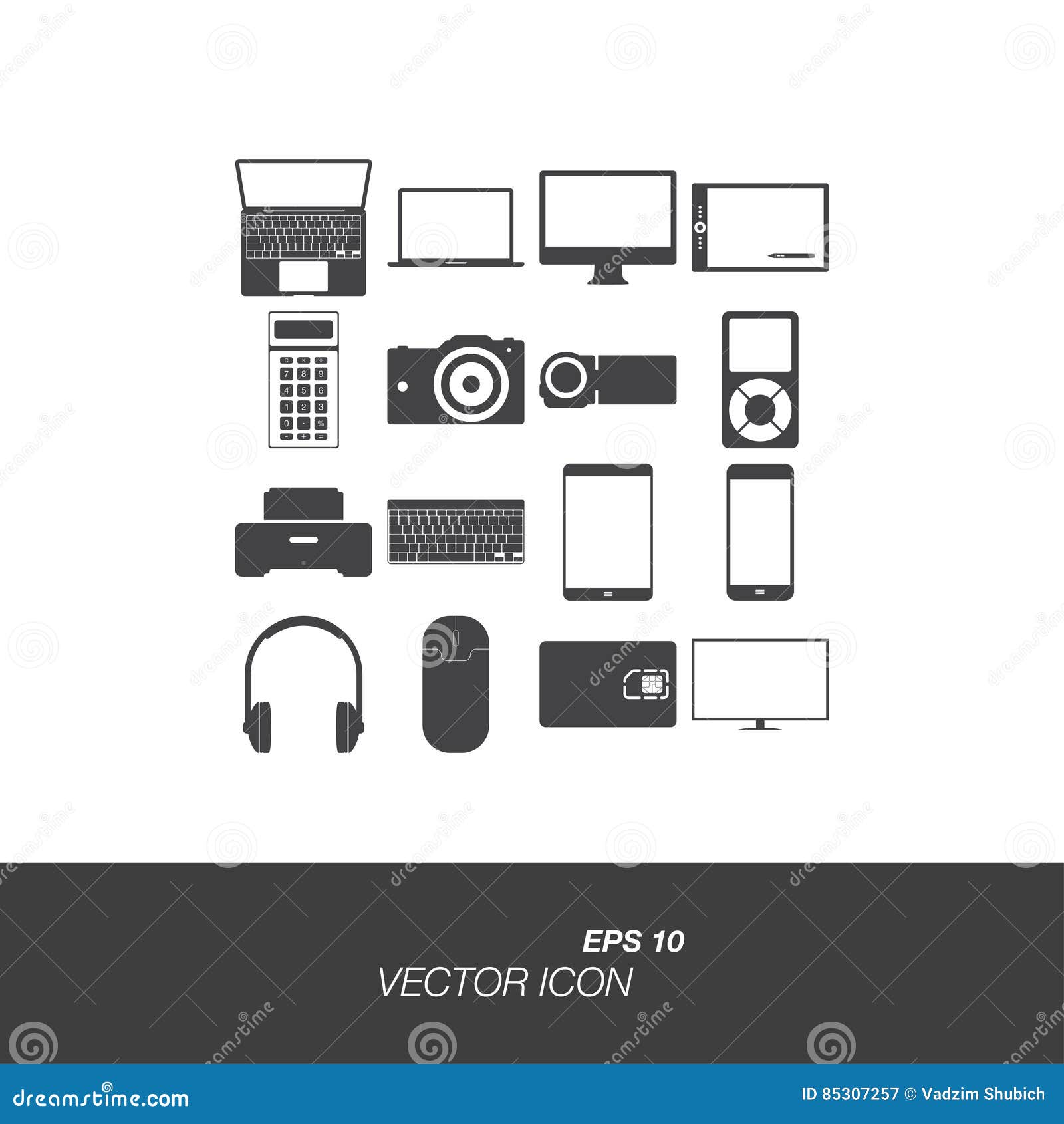 Set Icons on the Topic of Technology in Flat Style Isolated on White ...