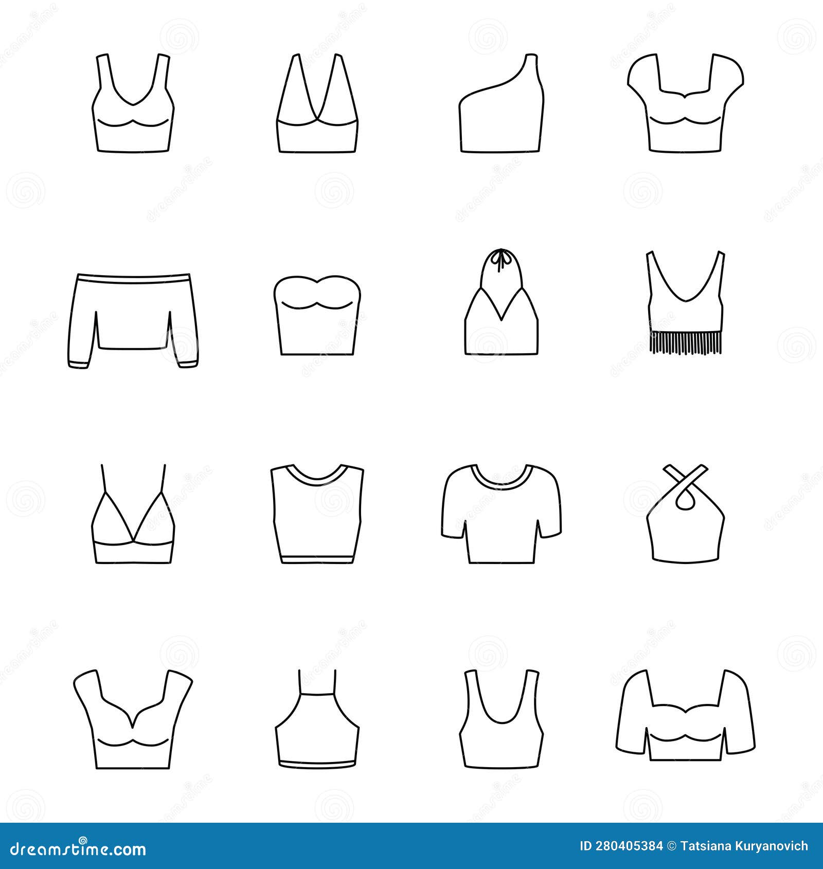 Set of Icons of Trendy Crop Tops, Vector Illustration Stock Vector ...
