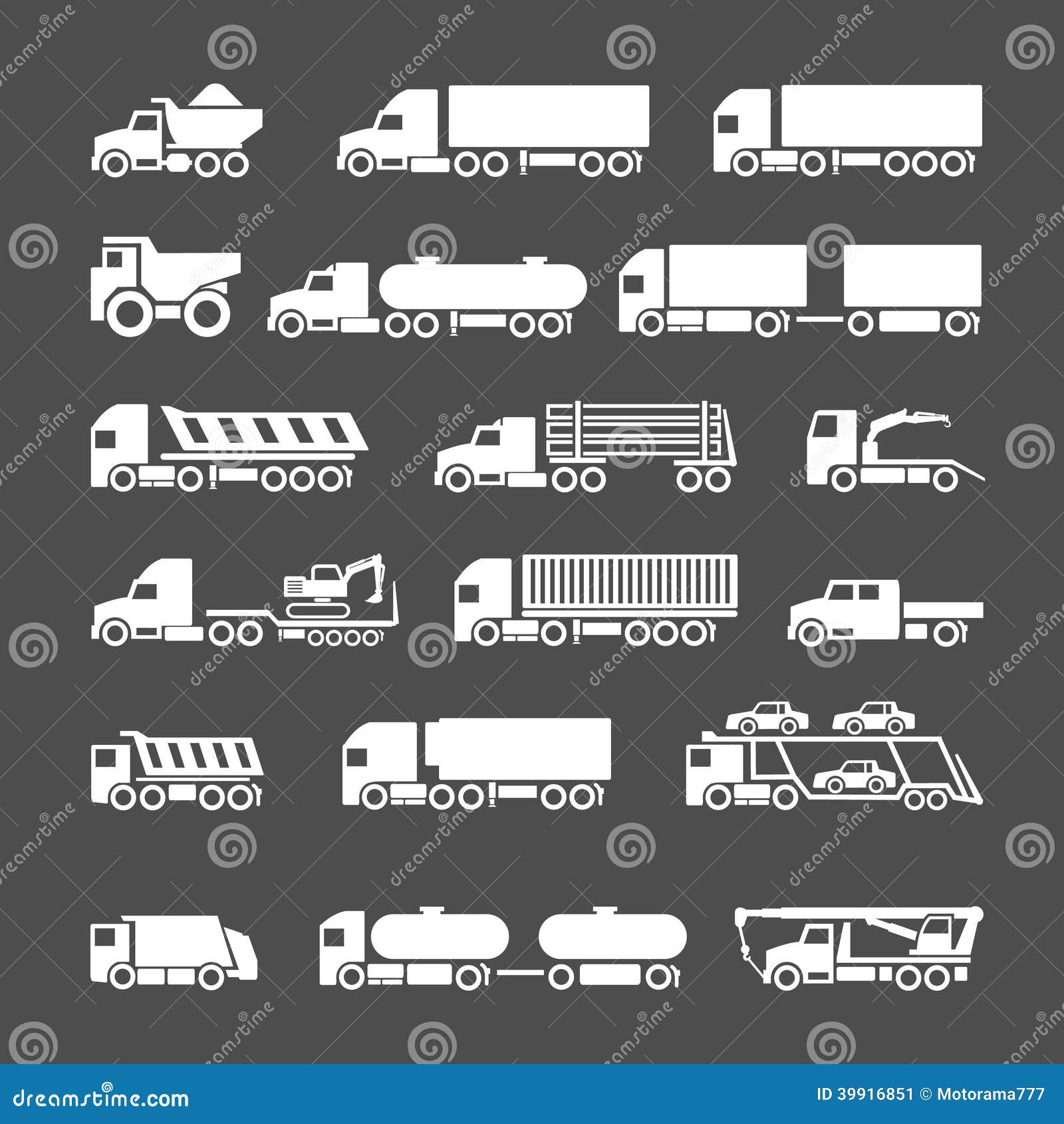 Set Icons of Trucks, Trailers and Vehicles Stock Vector - Illustration ...