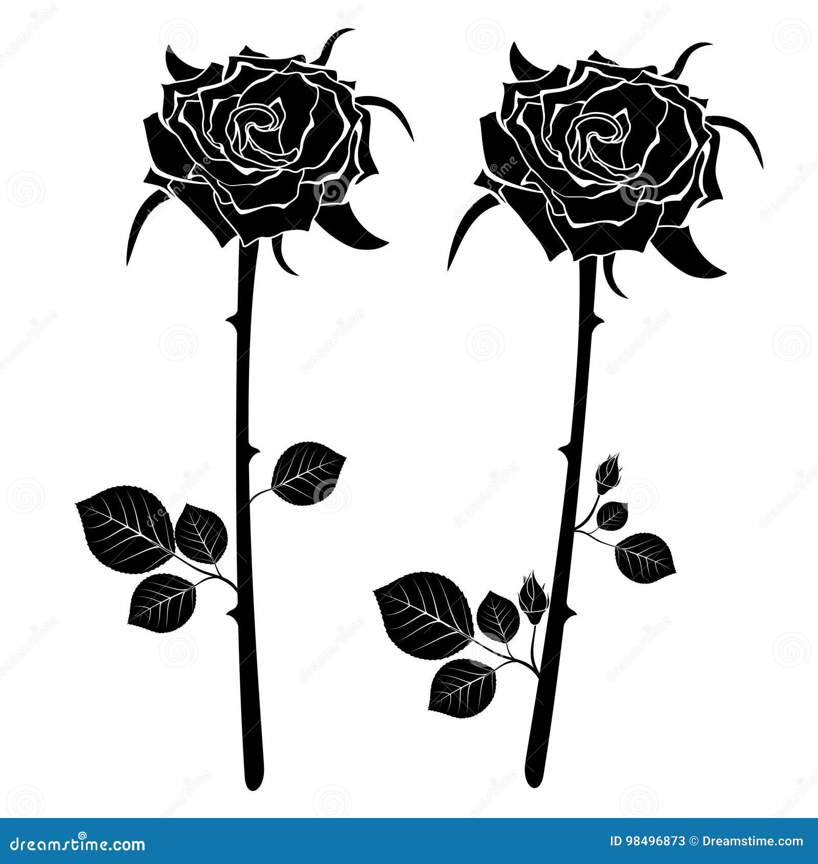 A Set of Icons of Two Black Roses. Vector Illustration Stock Vector ...