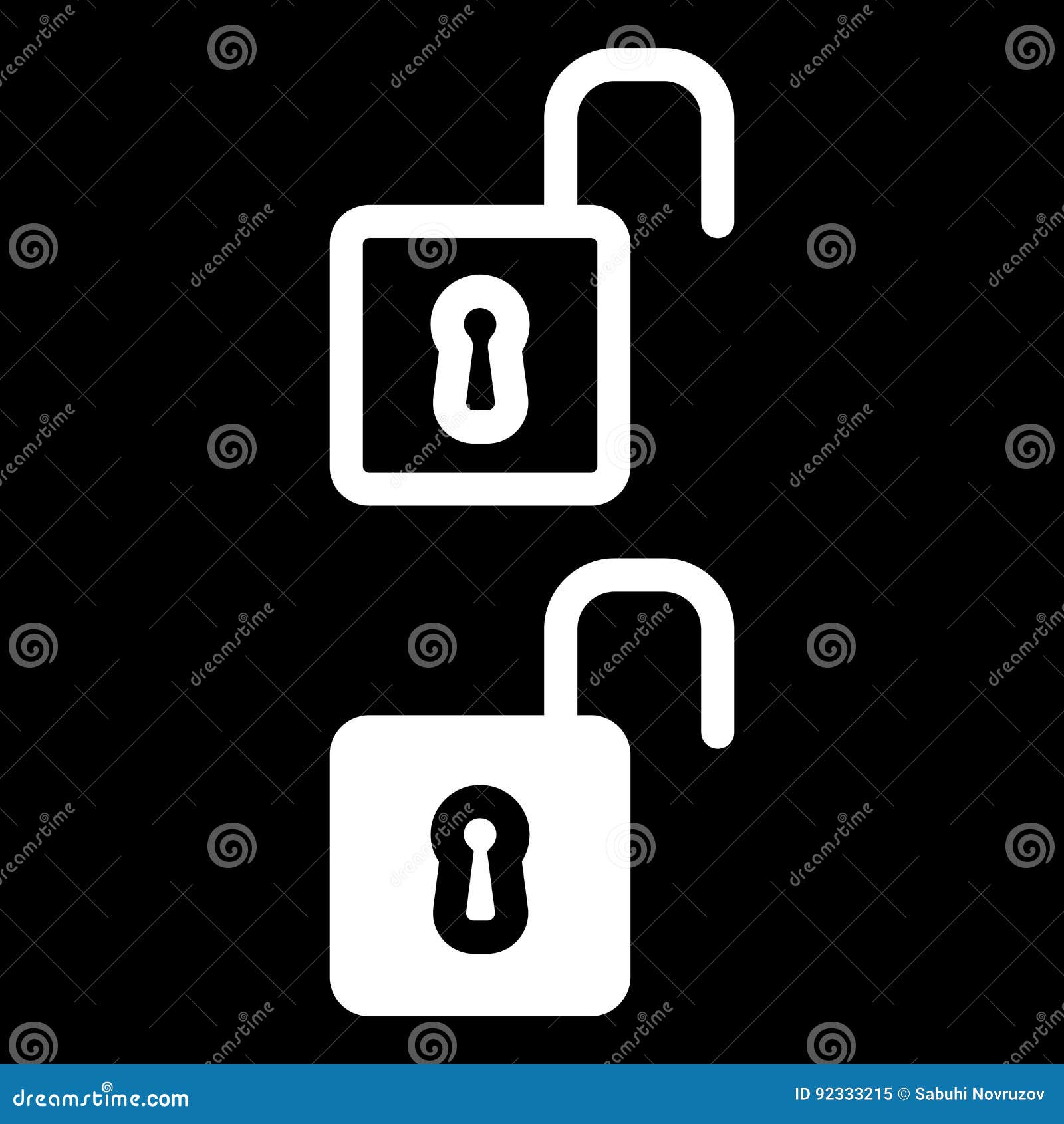 Set Icons of Two Locks Opened. Vector Isolated on Black Background ...