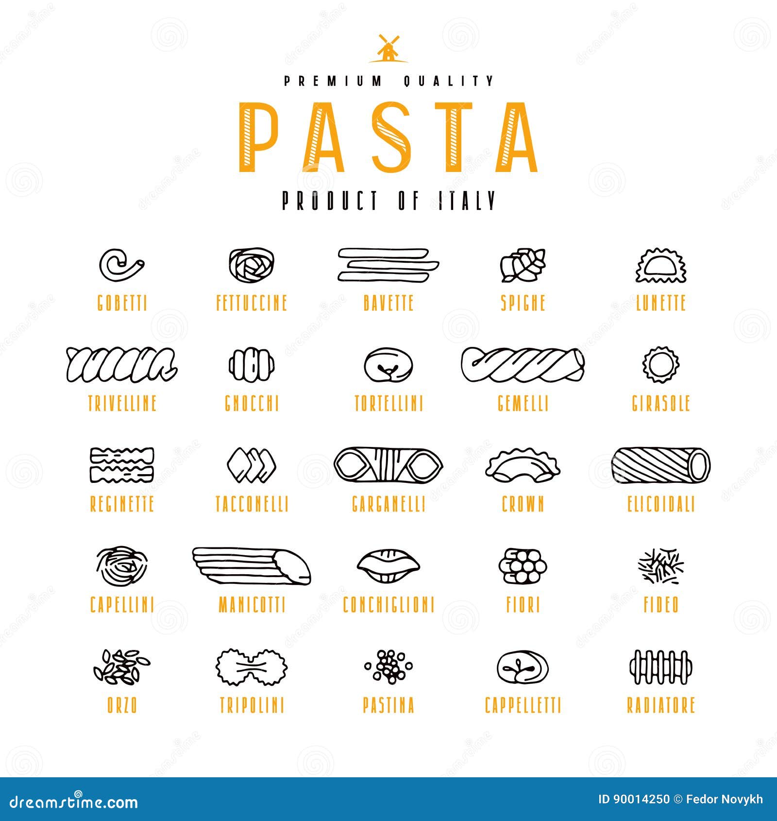 Set of Icons Varieties of Pasta Stock Vector - Illustration of line ...