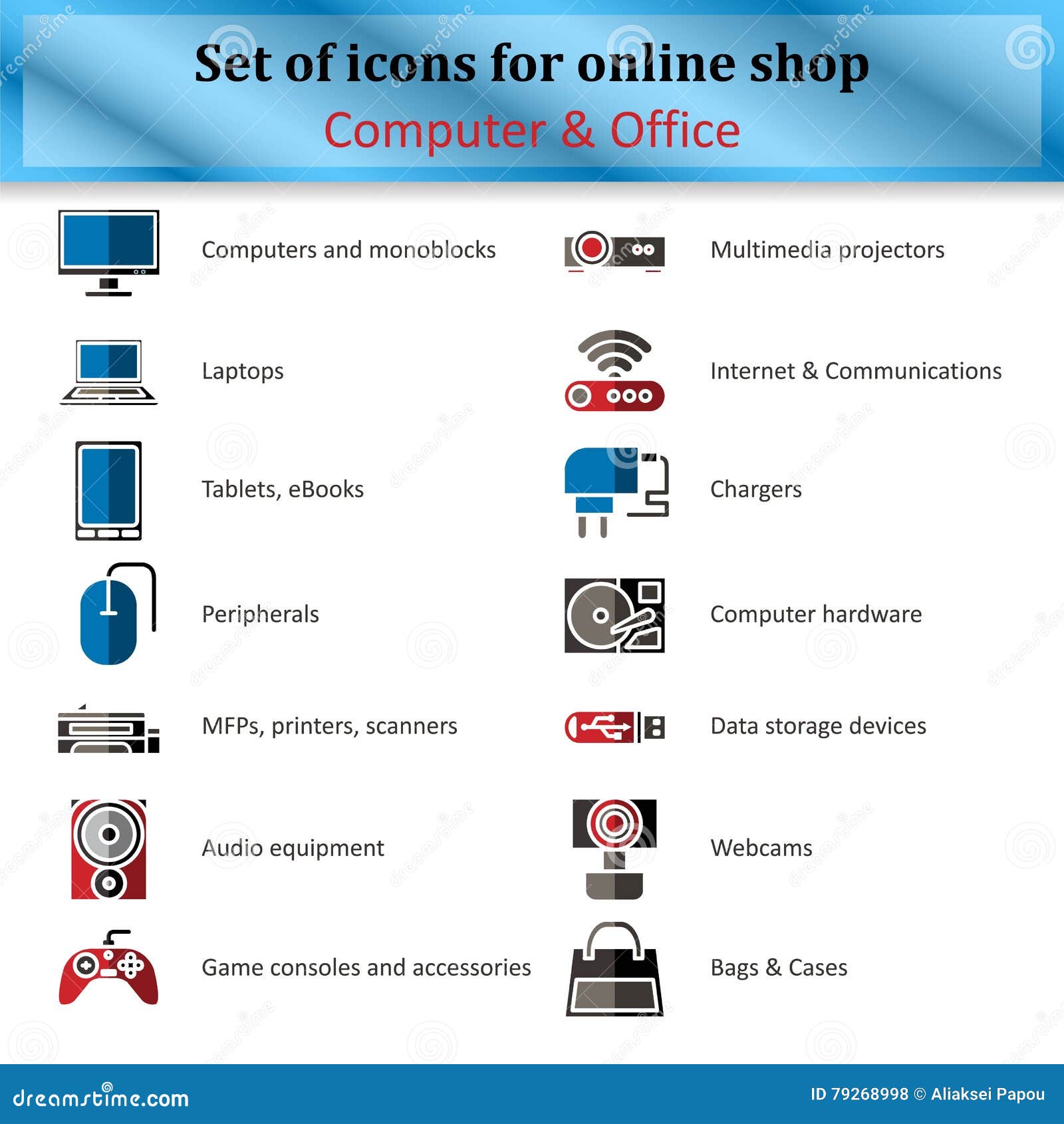 Set of Icons of Various Computer Equipment for Sections of Online Store ...