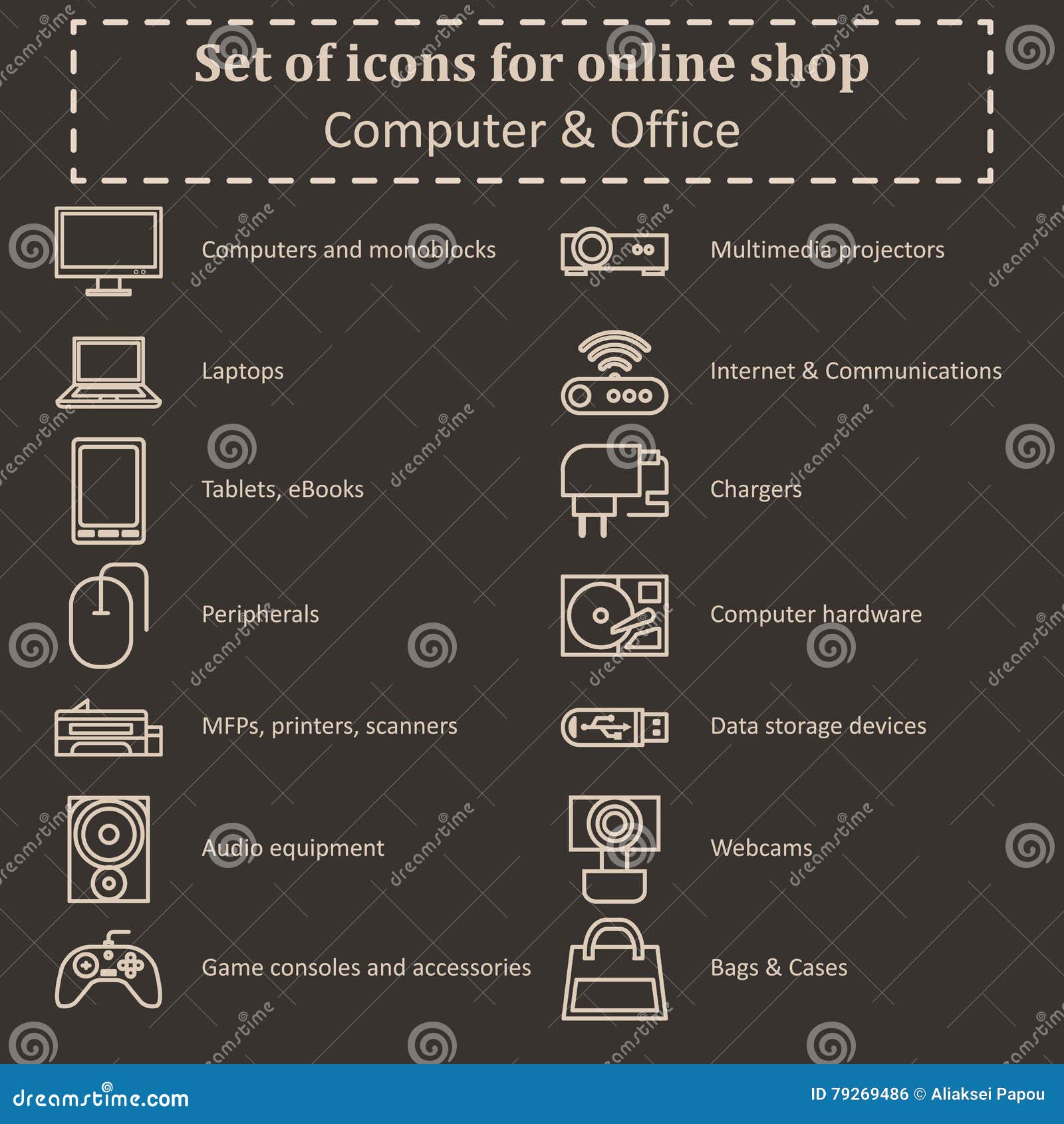 Set of Icons of Various Computer Equipment for Sections of Online Store ...
