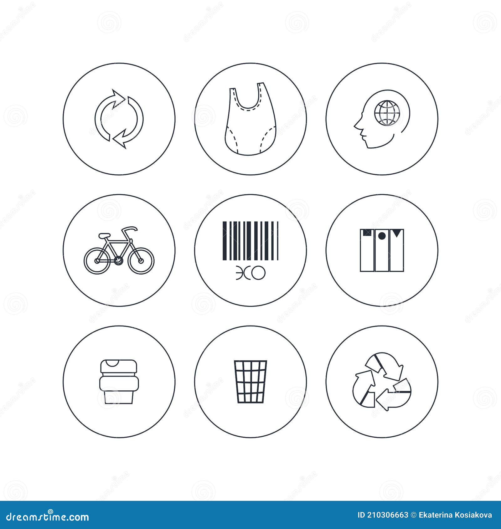 A Set of Icons about Zero Waste Lifestyle in Outline Style. Vector ...