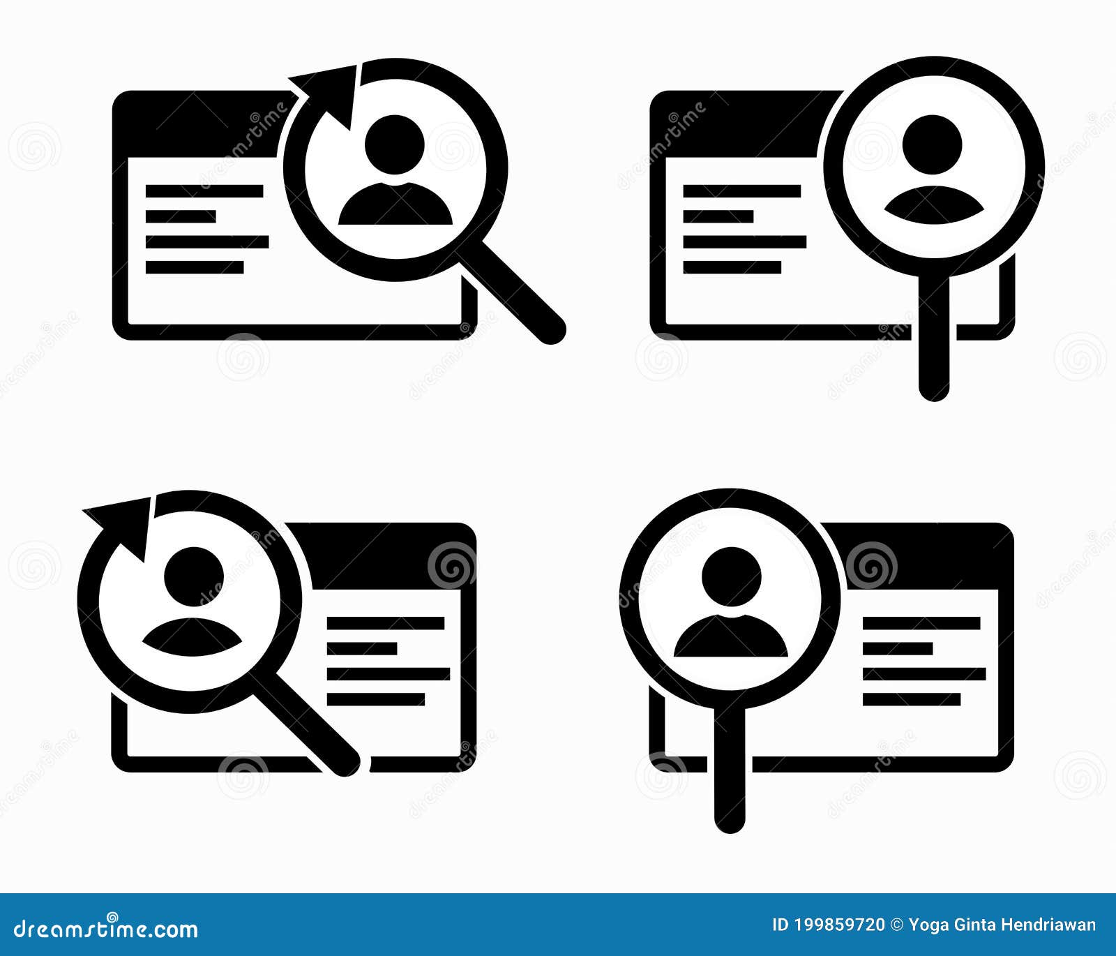 Set of ID Card Icon with Magnifying Glass. Identification Card. Looking ...