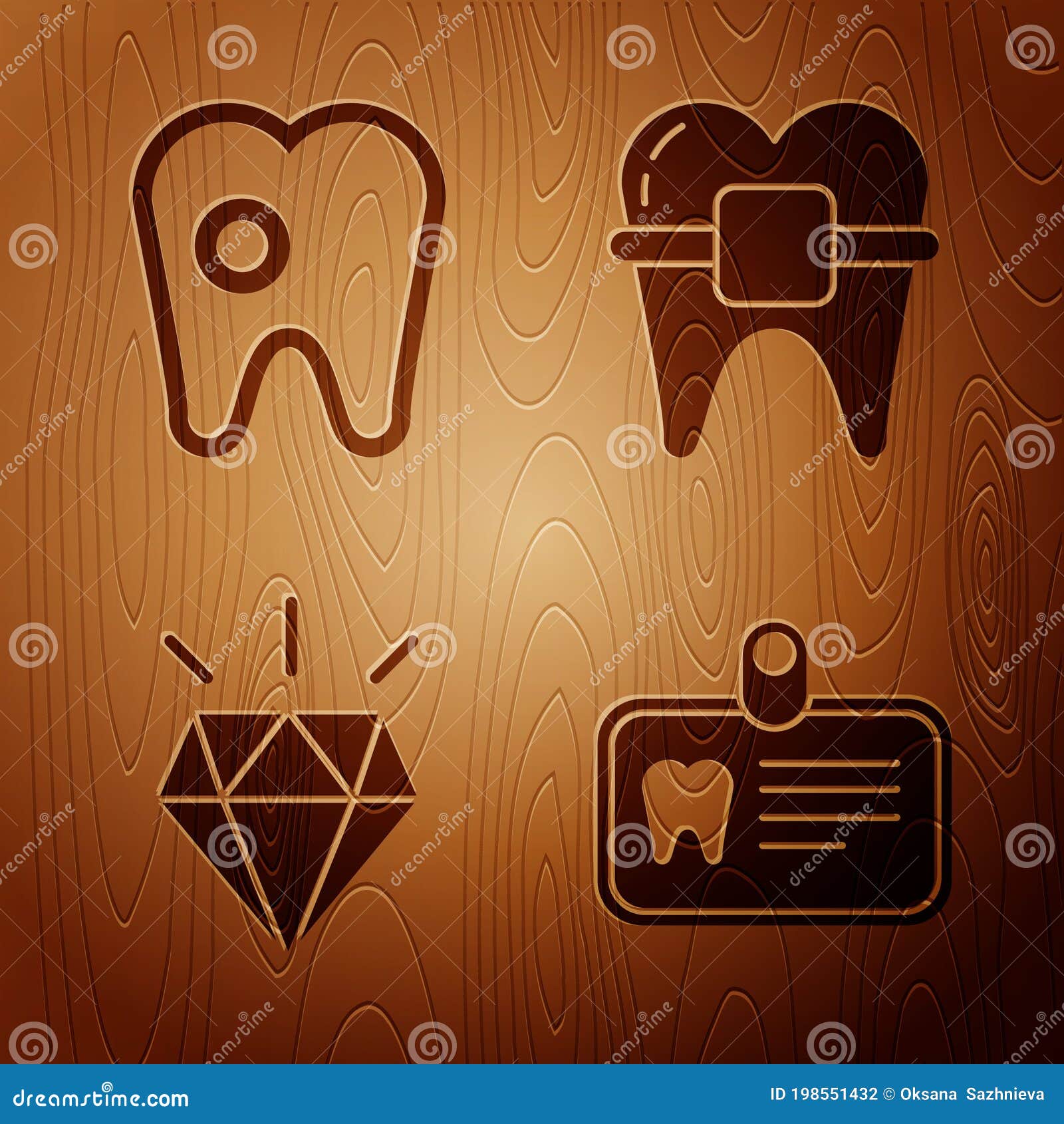 Set Id Card with Tooth, Tooth with Caries, Diamond Teeth and Teeth with ...