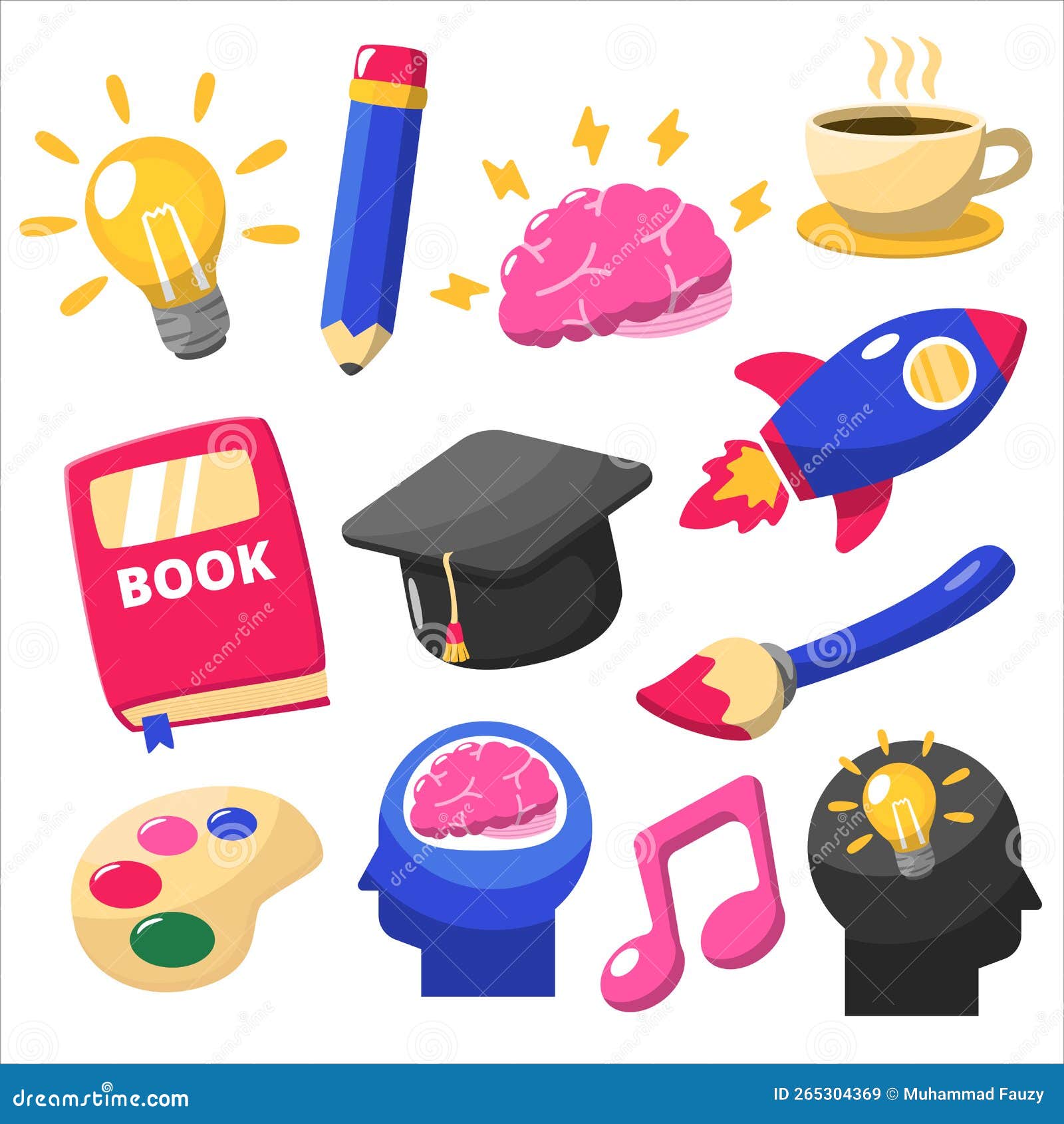 Set of Idea and Creativity Elements Vector with Cute and Colorful ...