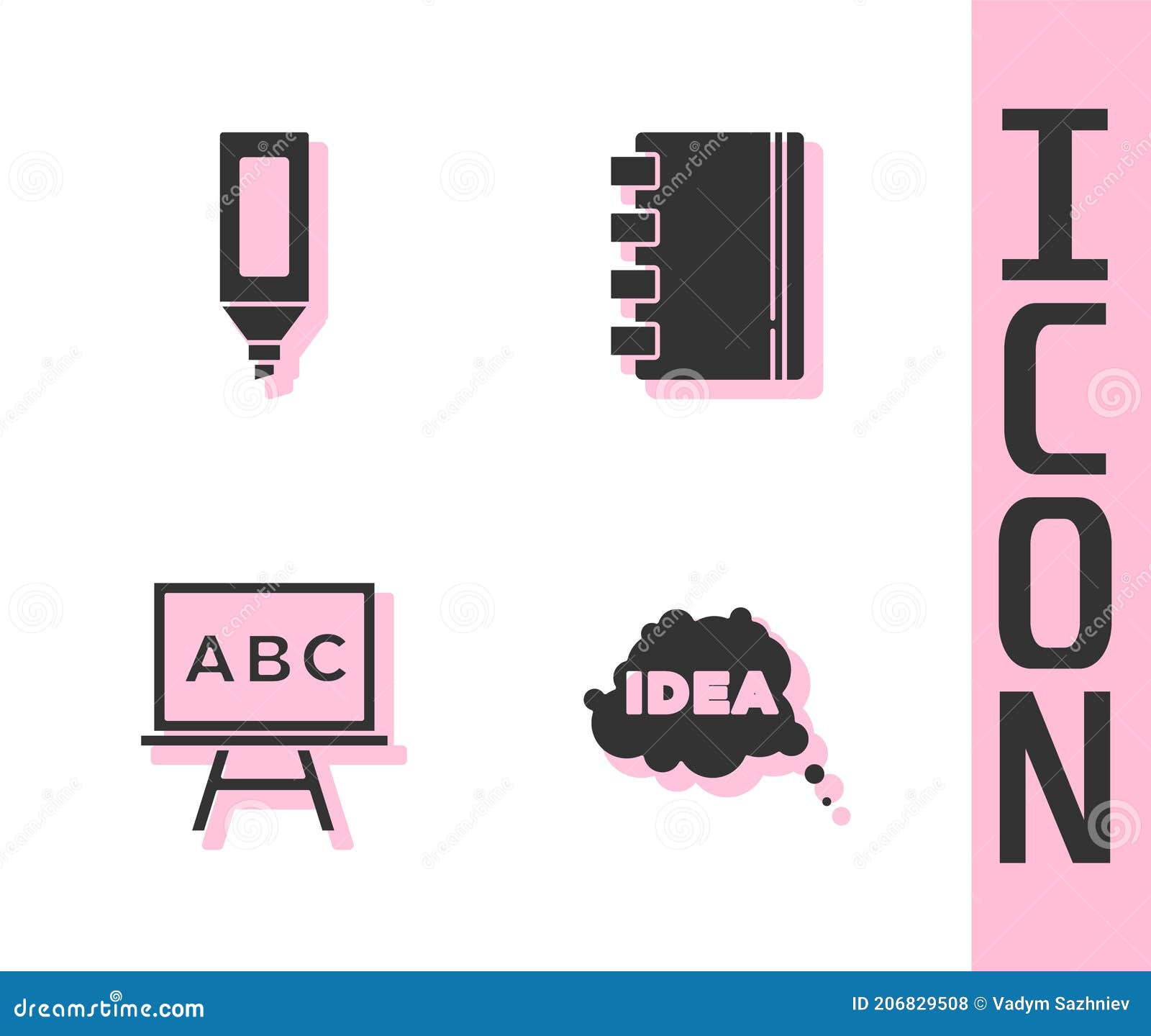 Set Idea, Speech Bubble, Marker Pen, Chalkboard and Spiral Notebook ...