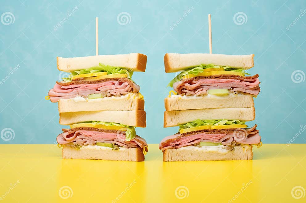 Set of Identical Sandwiches Facing Each Other Stock Image - Image of ...