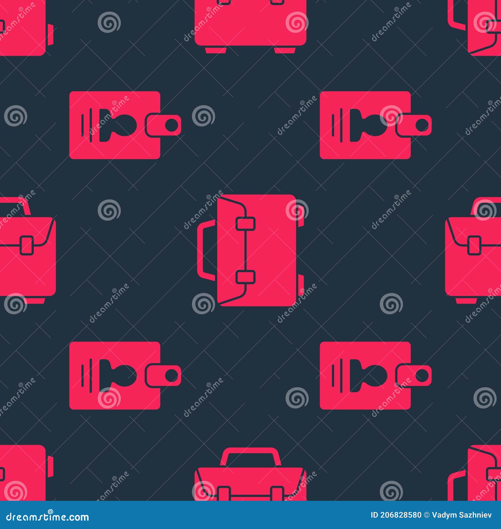 Set Identification Badge and Briefcase on Seamless Pattern. Vector ...