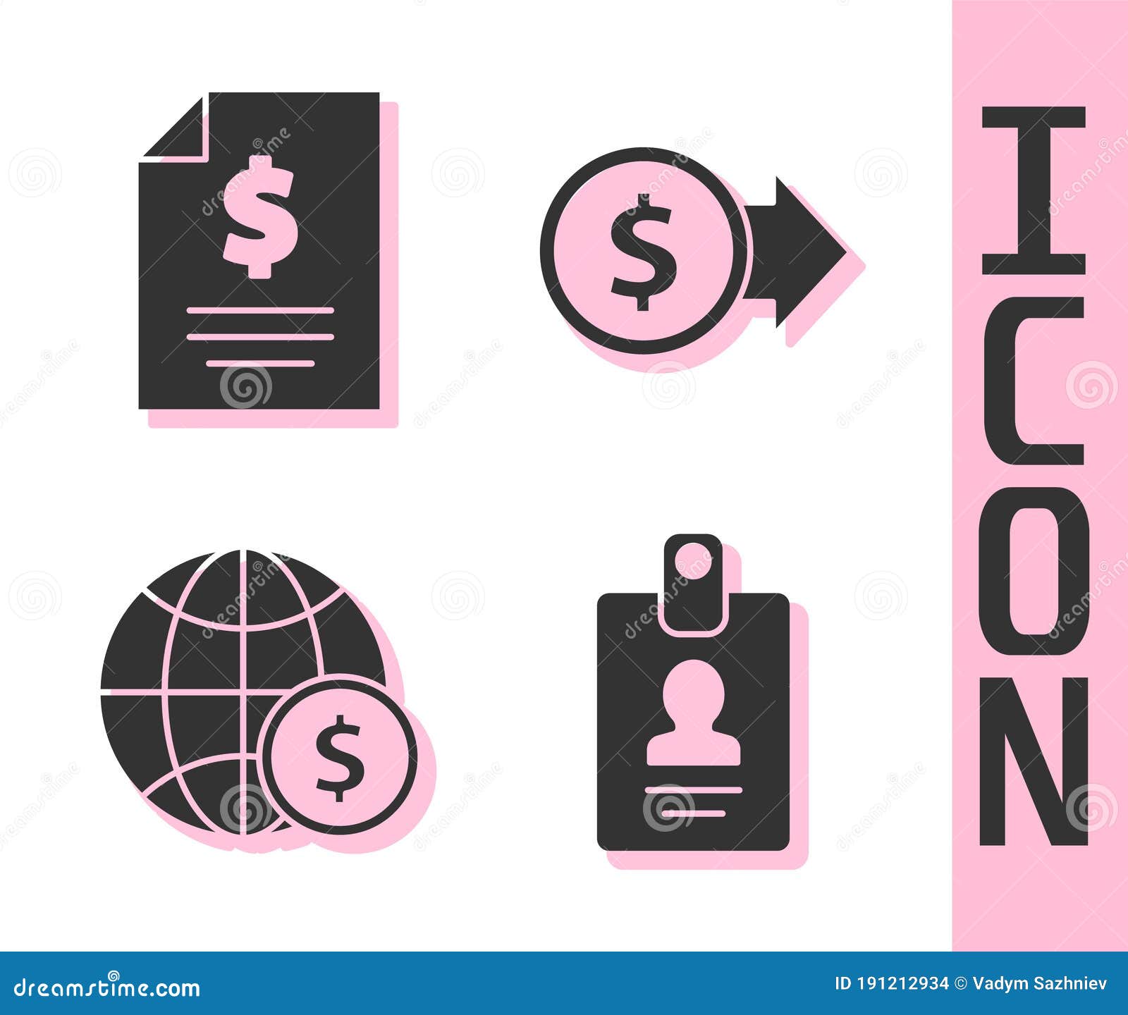 Set Identification Badge, Contract Money, Earth Globe with Dollar and ...