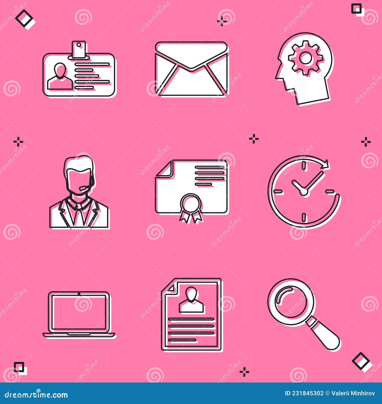 Set Identification Badge, Envelope, Human Head with Gear Inside, Man ...