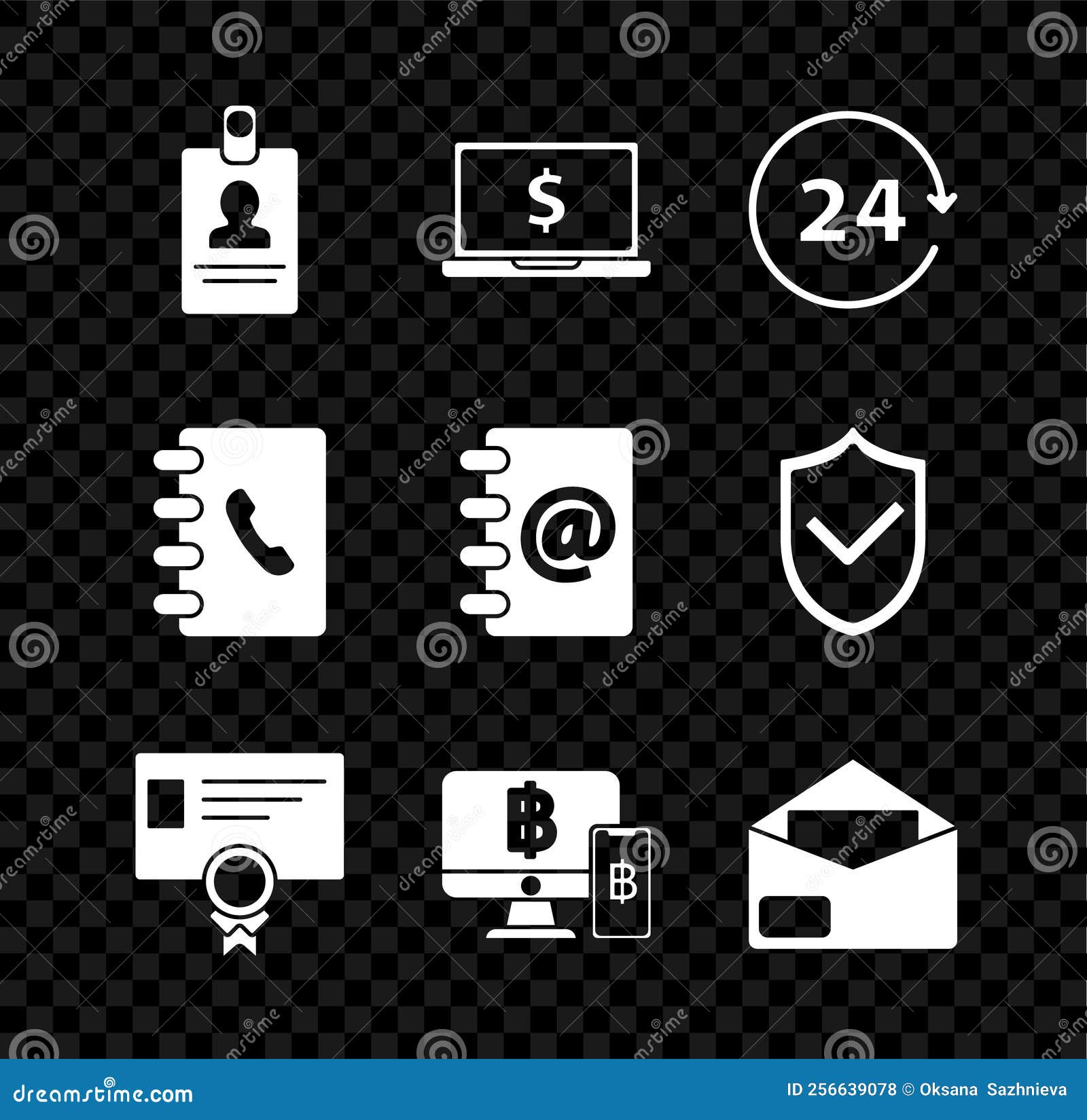Set Identification Badge, Laptop with Dollar Symbol, Clock 24 Hours ... Set Identification Badge, Laptop with Dollar Symbol, Clock 24 Hours ...