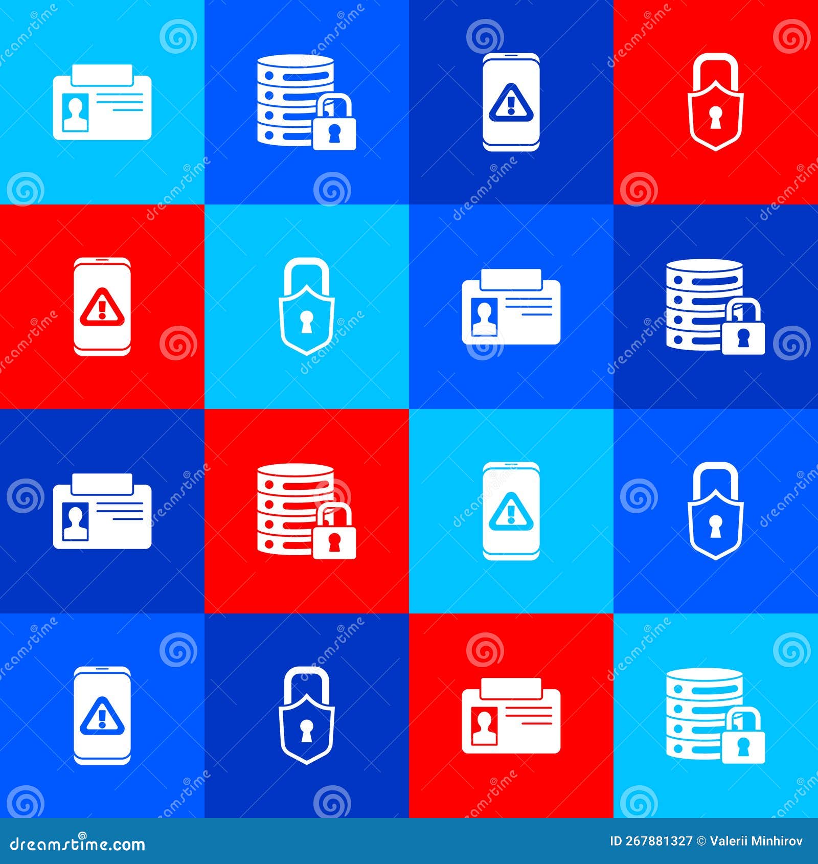 Set Identification Badge, Server Security with Lock, Mobile Exclamation ... Set Identification Badge, Server Security with Lock, Mobile Exclamation ...