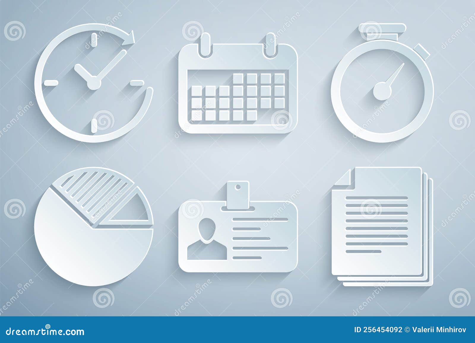 Set Identification Badge, Stopwatch, Pie Chart Infographic, Document ...
