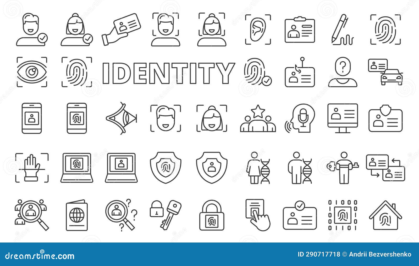 Set of Identity Icons in Line Design . Identification, Fingerprint ...
