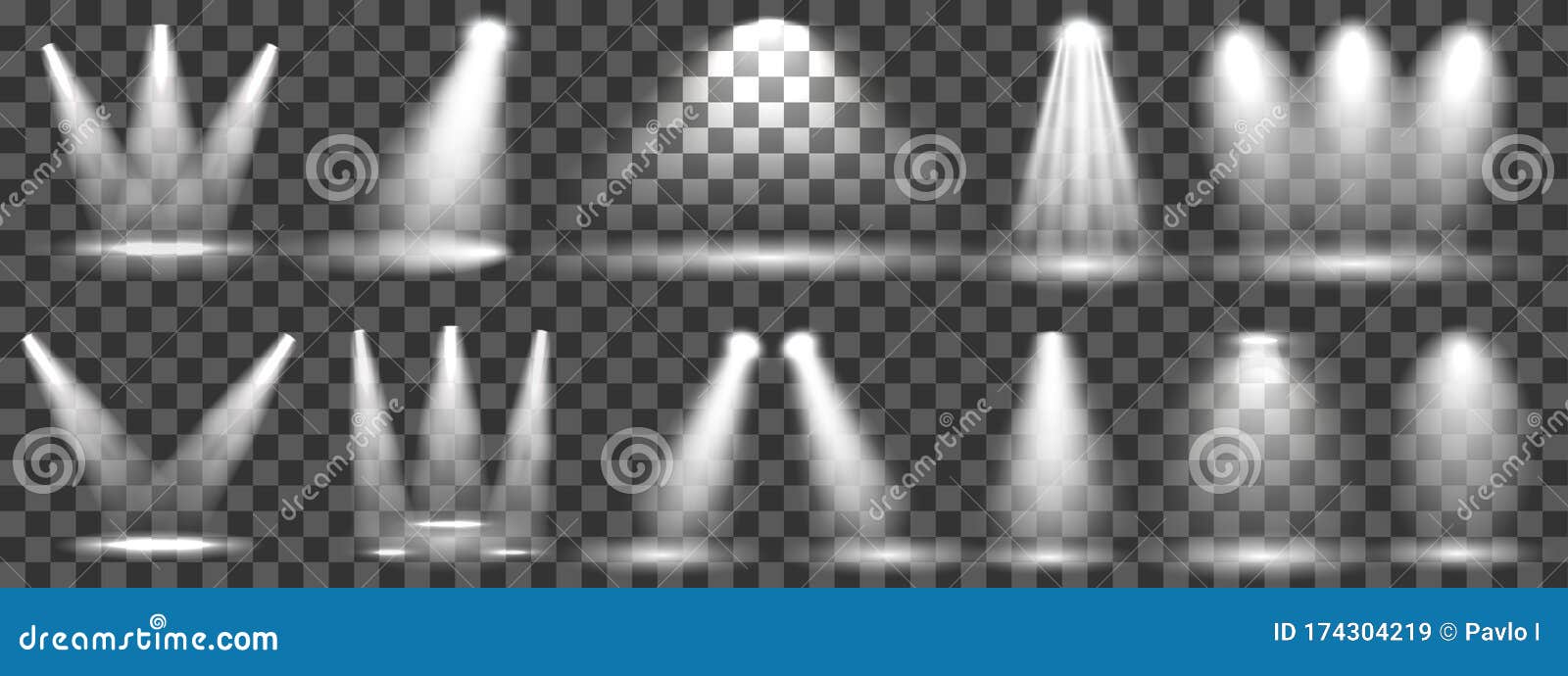 Set Illuminated Spotlight on Transparent Background. Transparent ...