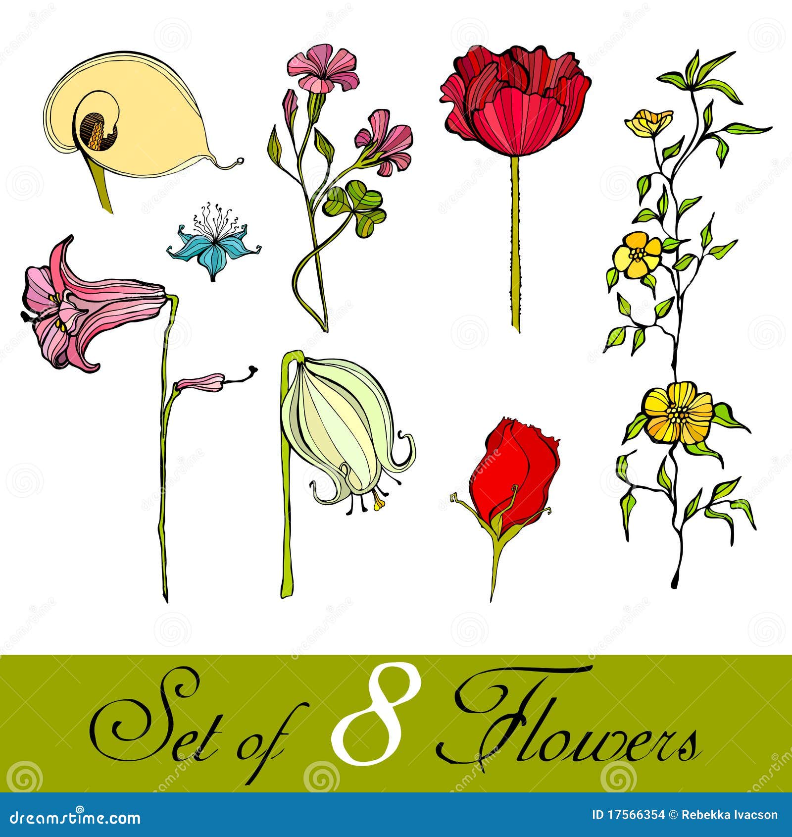 Set of Illustrated Cute Flowers Stock Vector - Illustration of lines ...