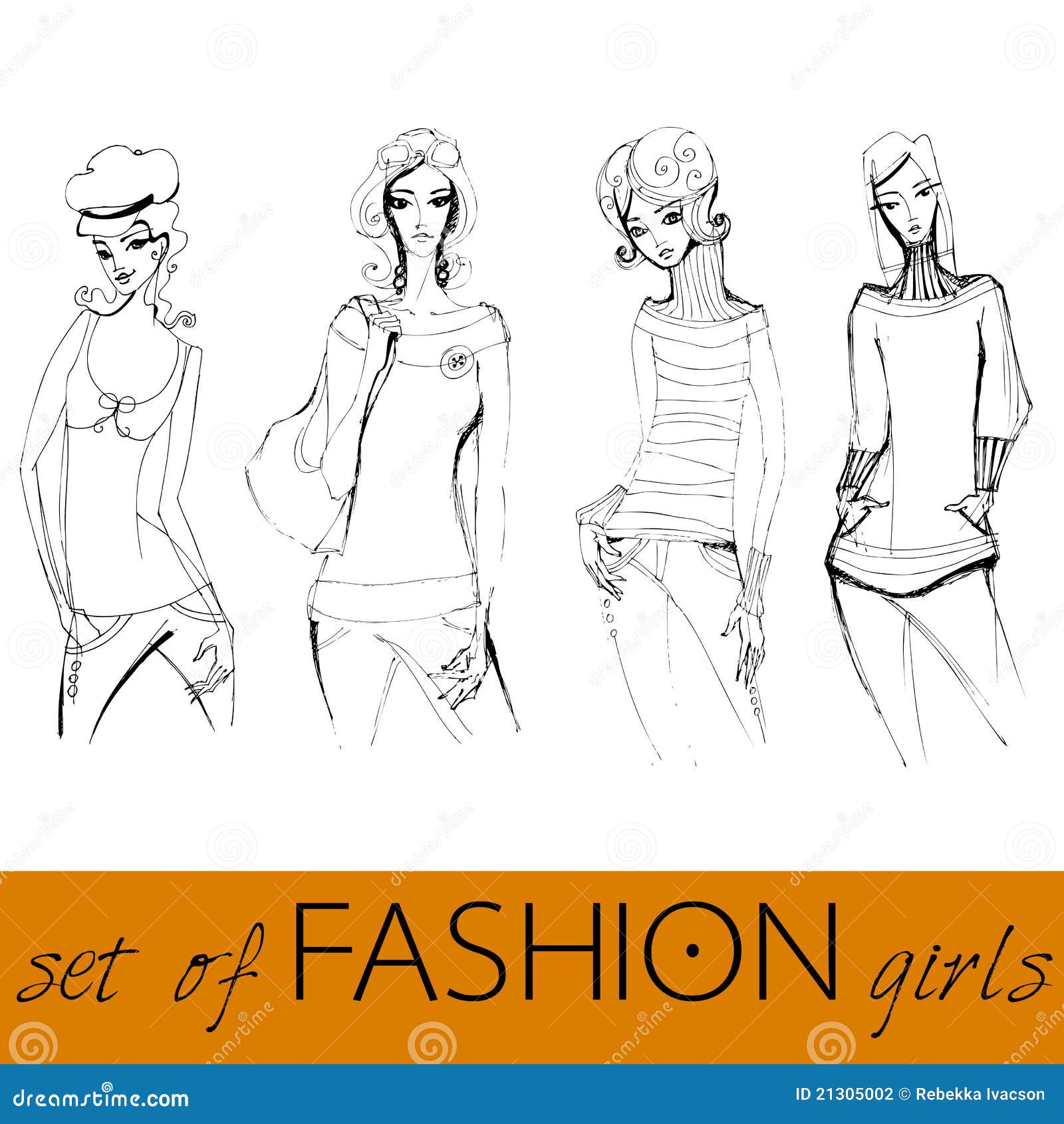 Set of Illustrated Elegant Fashion Models Stock Vector - Illustration ...