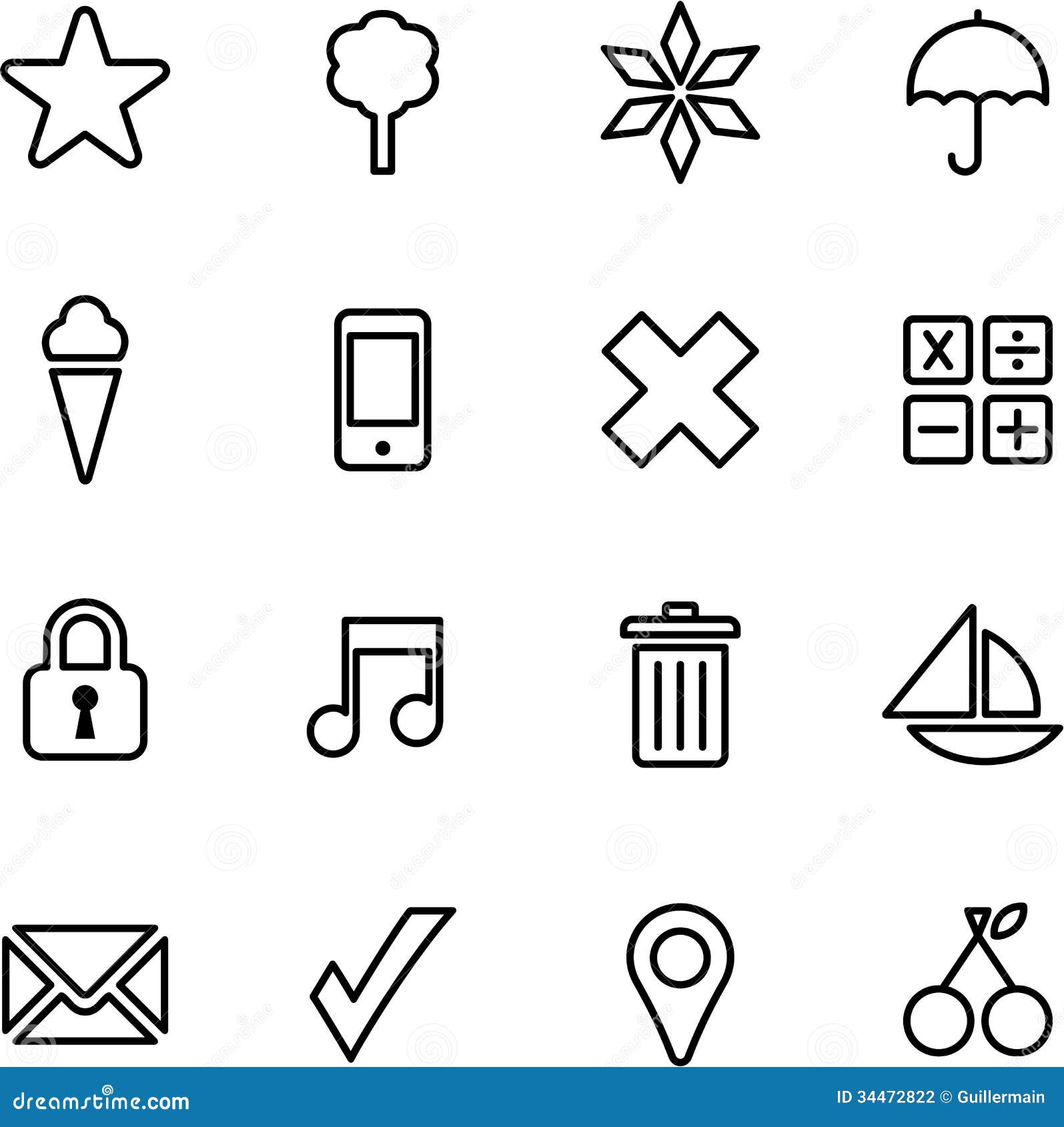 Set of illustrated icons stock vector. Illustration of sailboat - 34472822