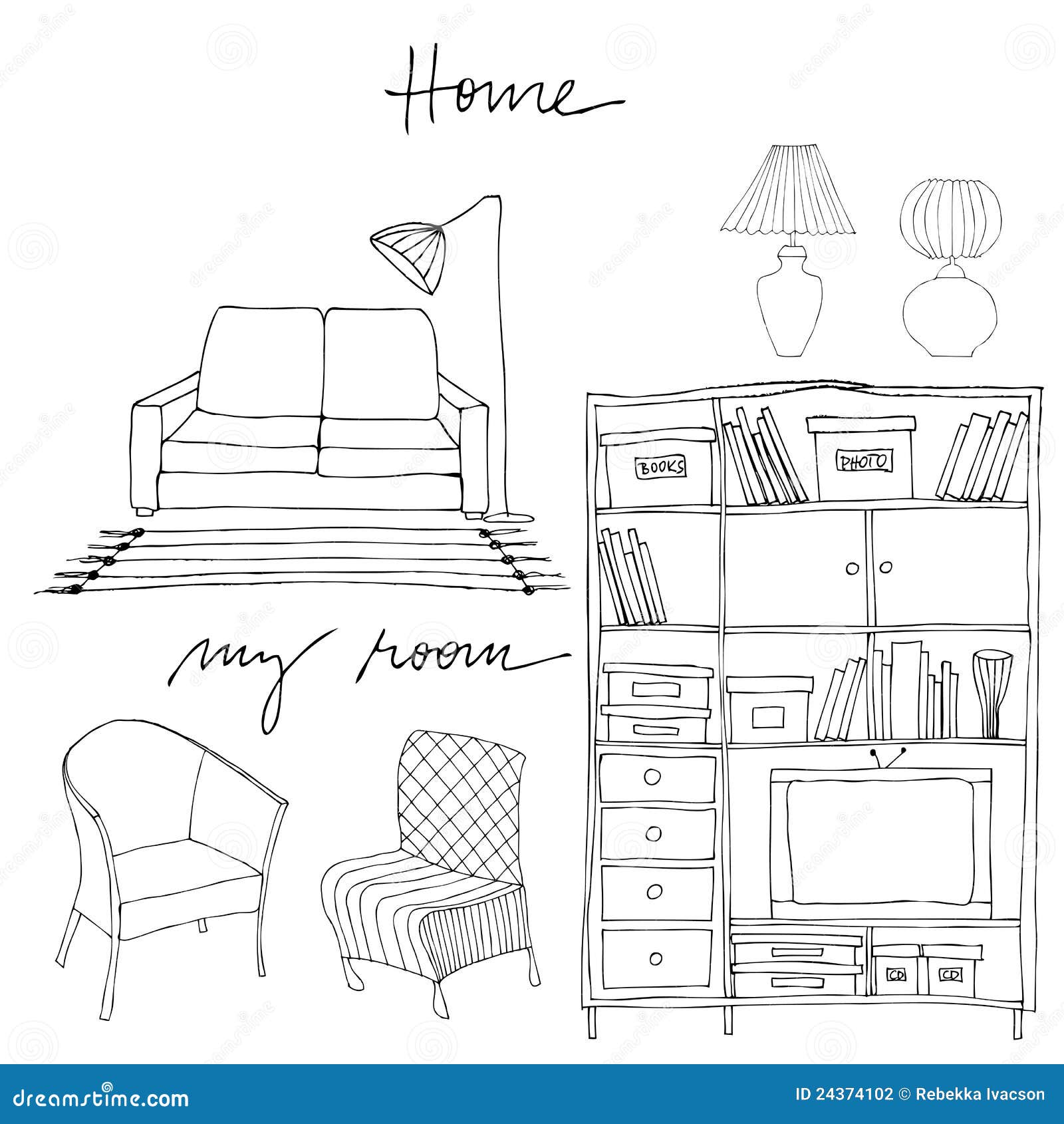 Set of Illustrated Interior Elements Stock Vector - Illustration of ...