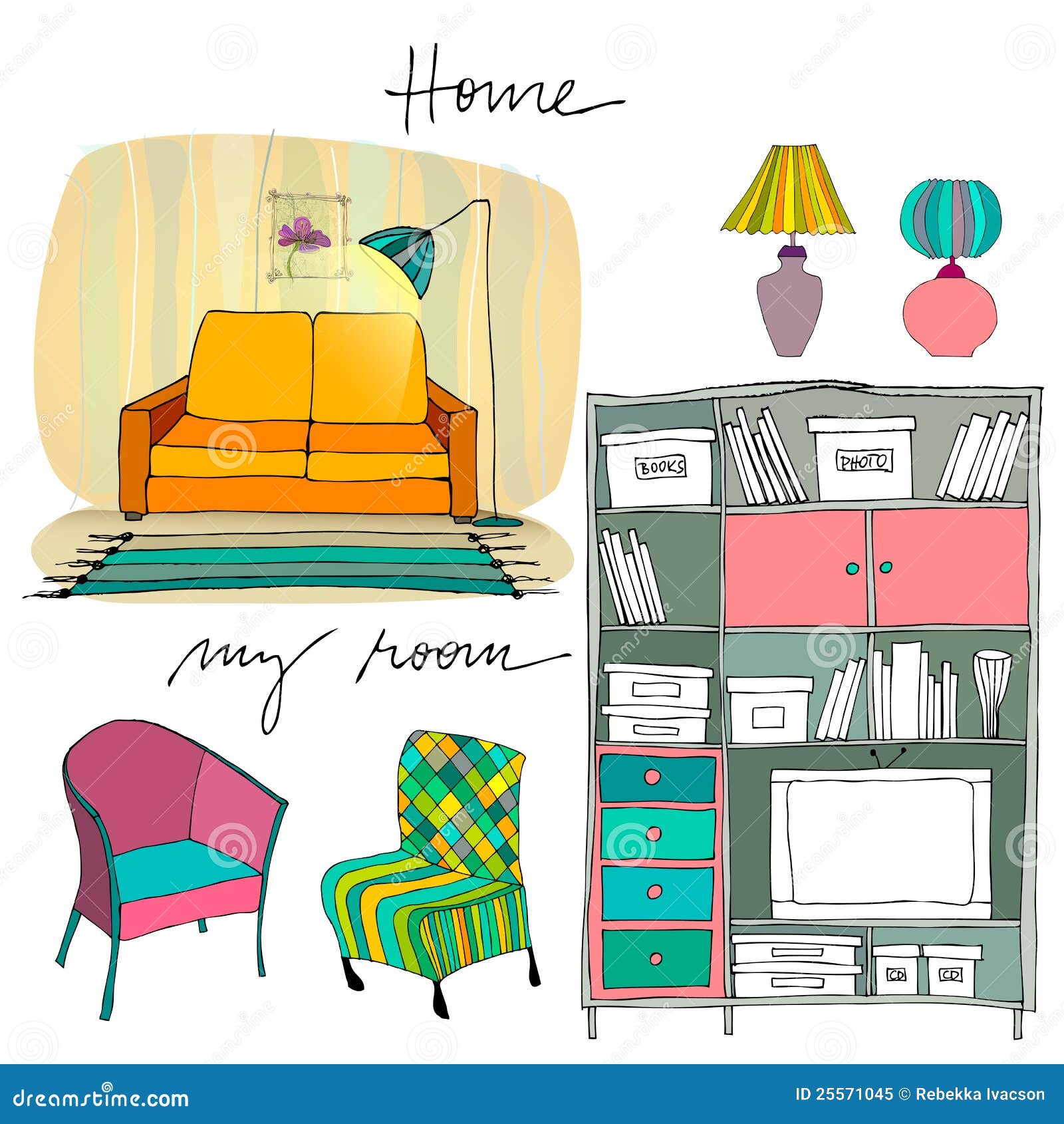 Set of Illustrated Interior Elements Stock Vector - Illustration of ...